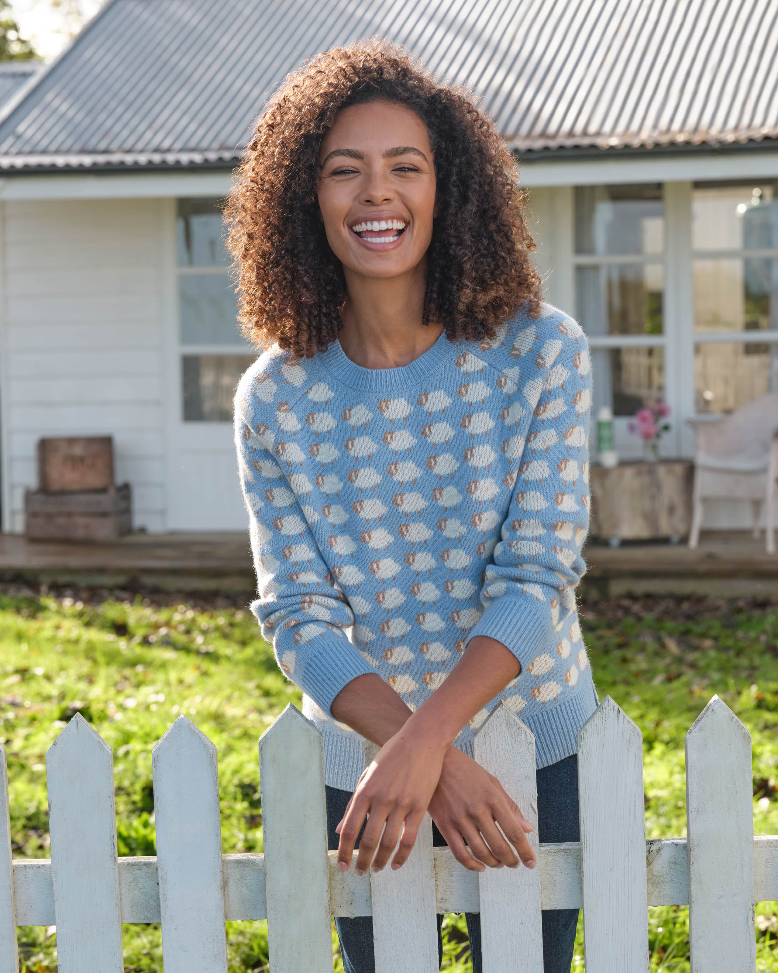 Blue/Cream | All Over Sheep Jumper | WoolOvers AU