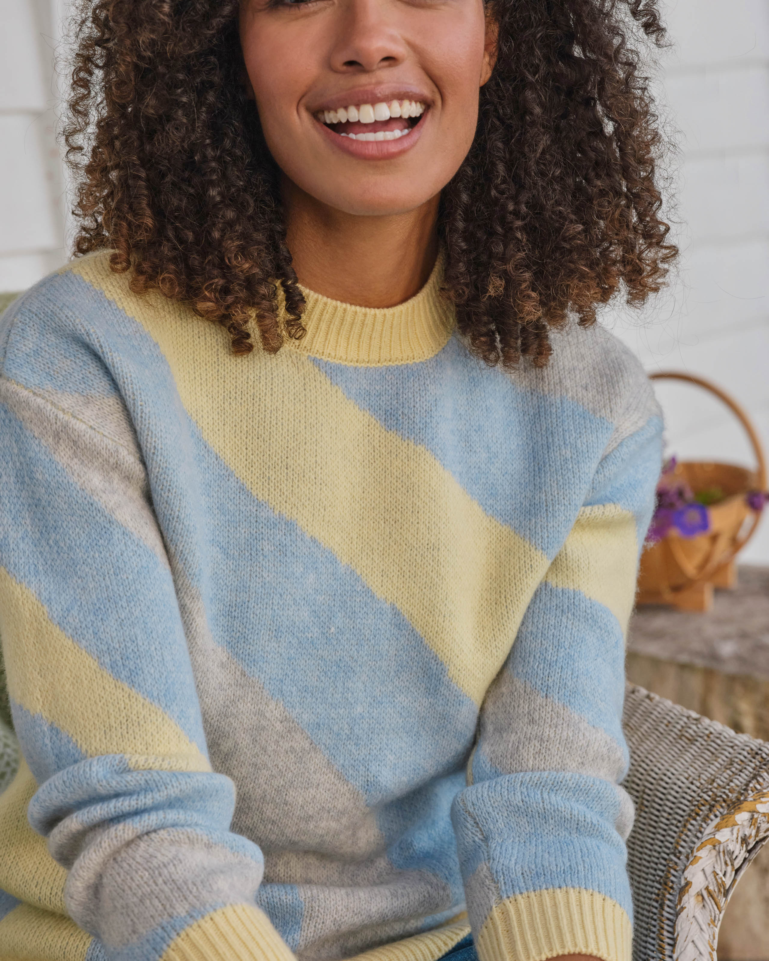 Yellow/Blue Multi | Diagonal Colour Block Jumper | WoolOvers UK