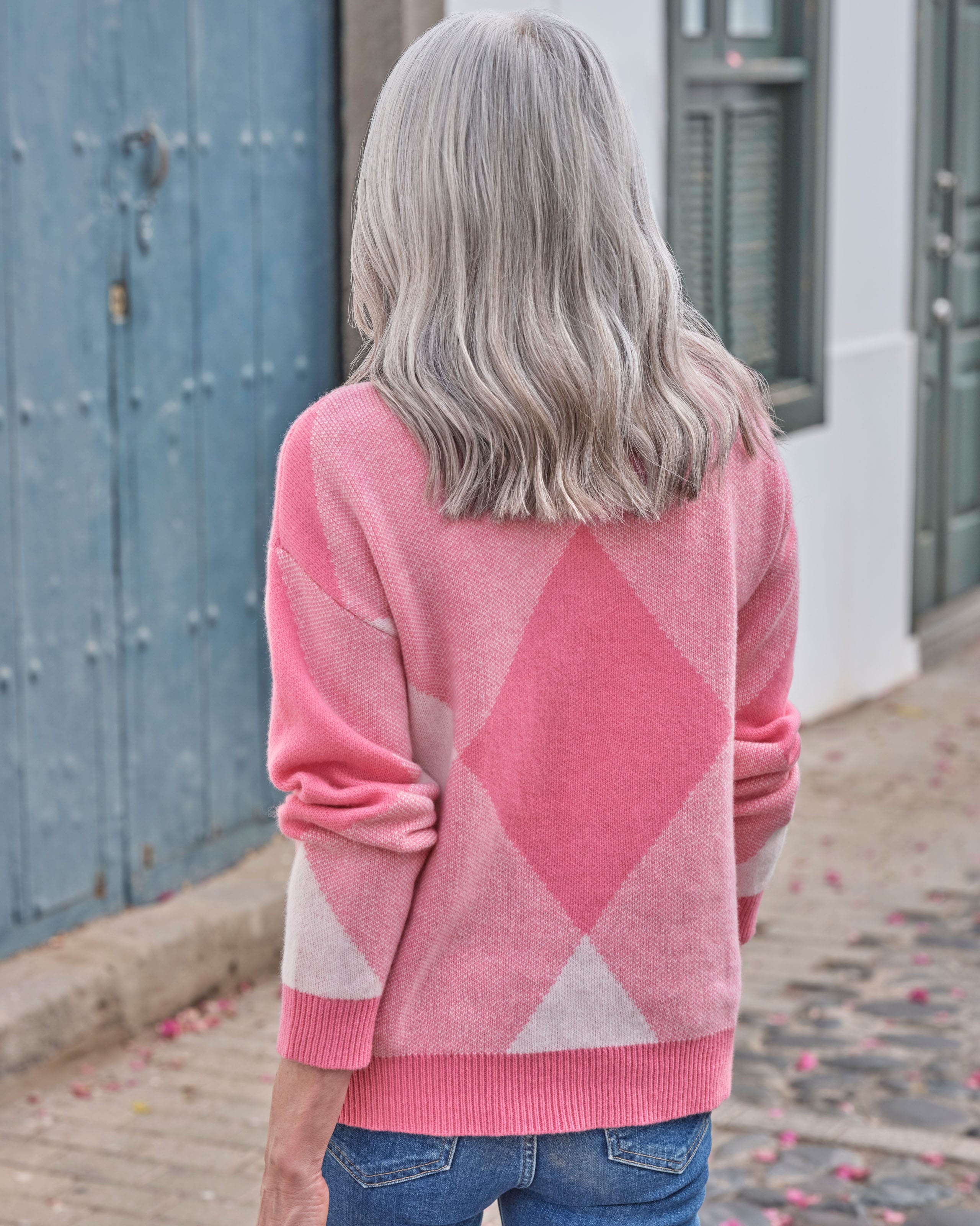 Pink | Diamond Colour Block Jumper | WoolOvers AU