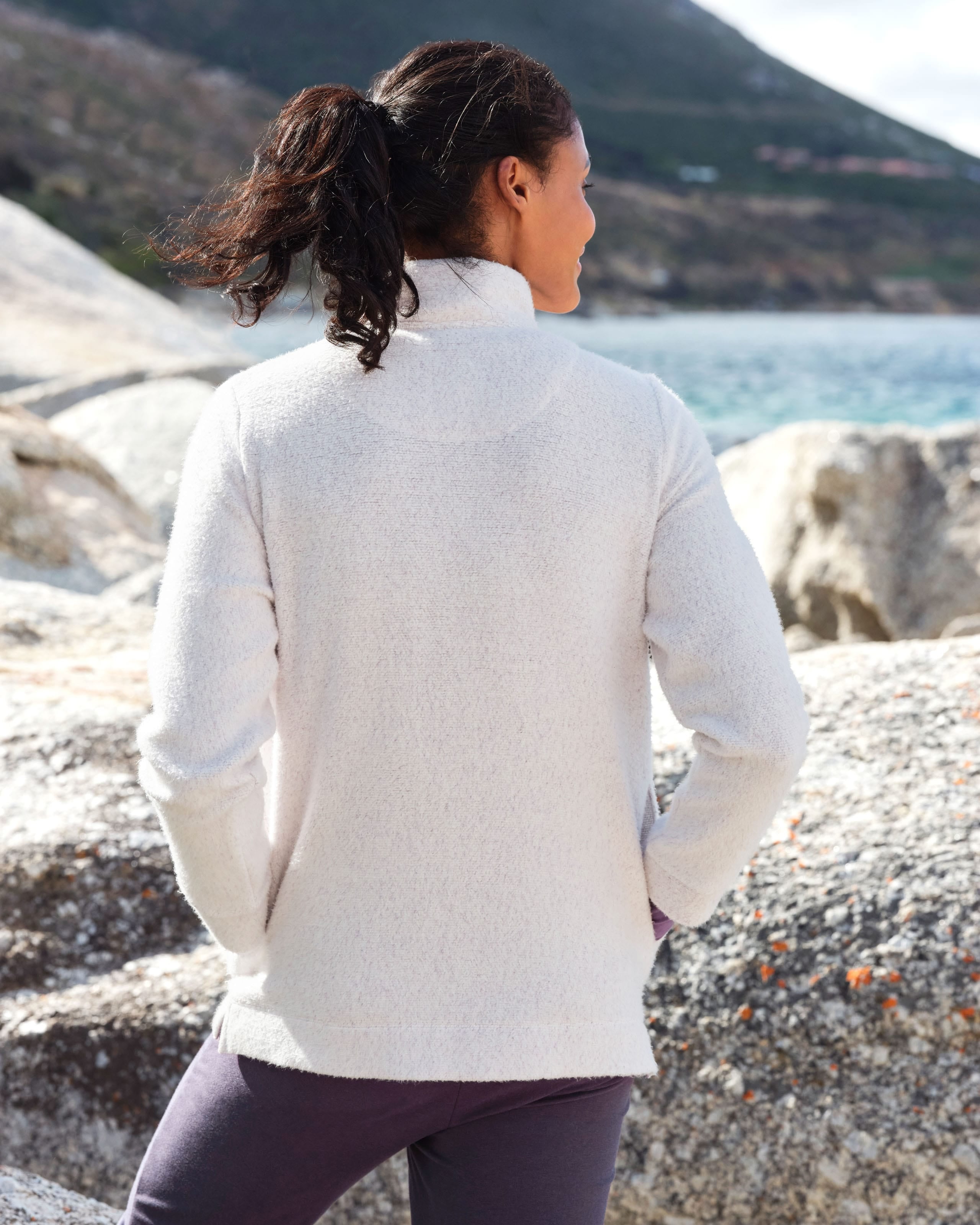 Cream | Wander Textured Zip Neck Sweatshirt | WoolOvers UK