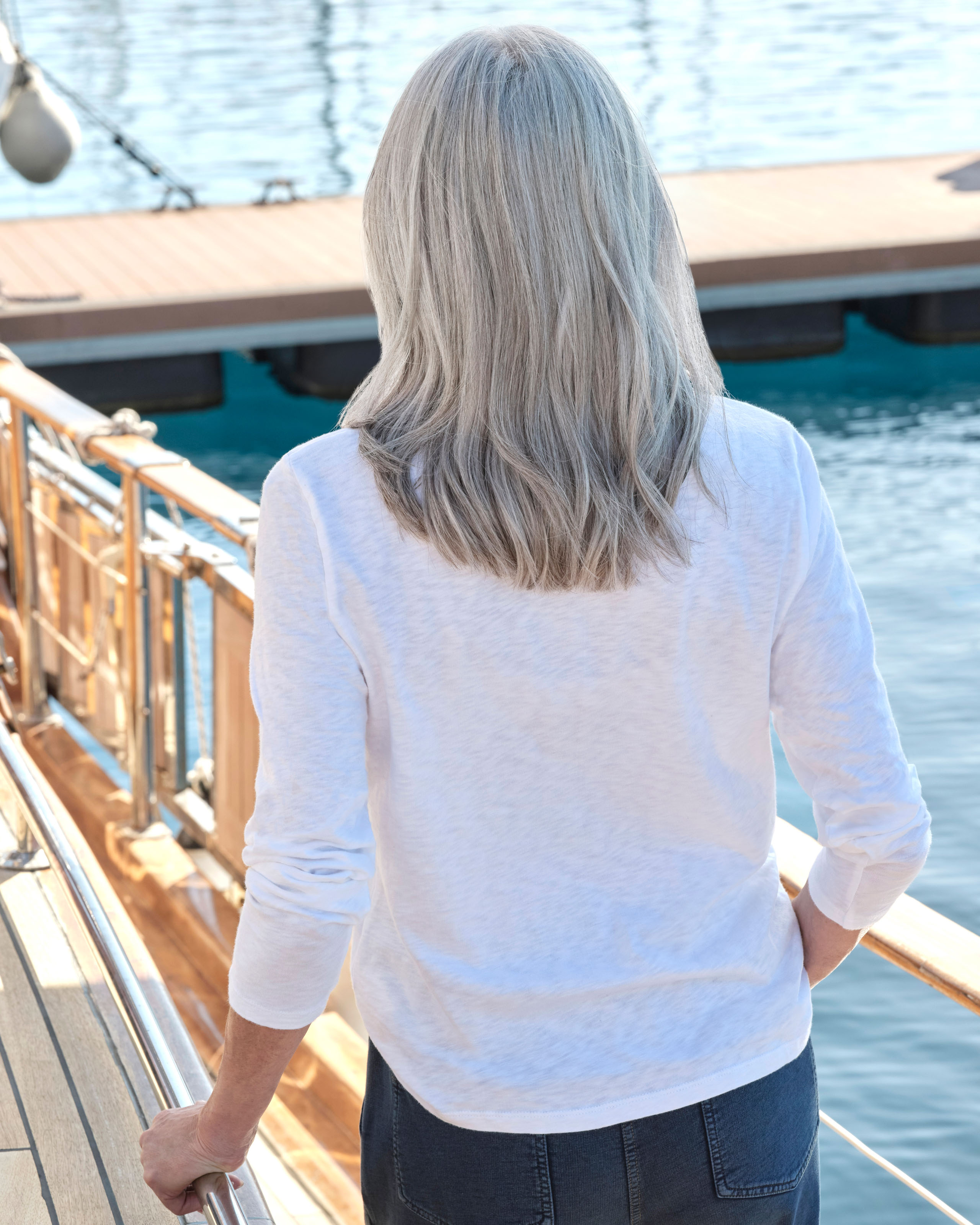 White | Long Sleeve Notch Neck Top | WoolOvers AU