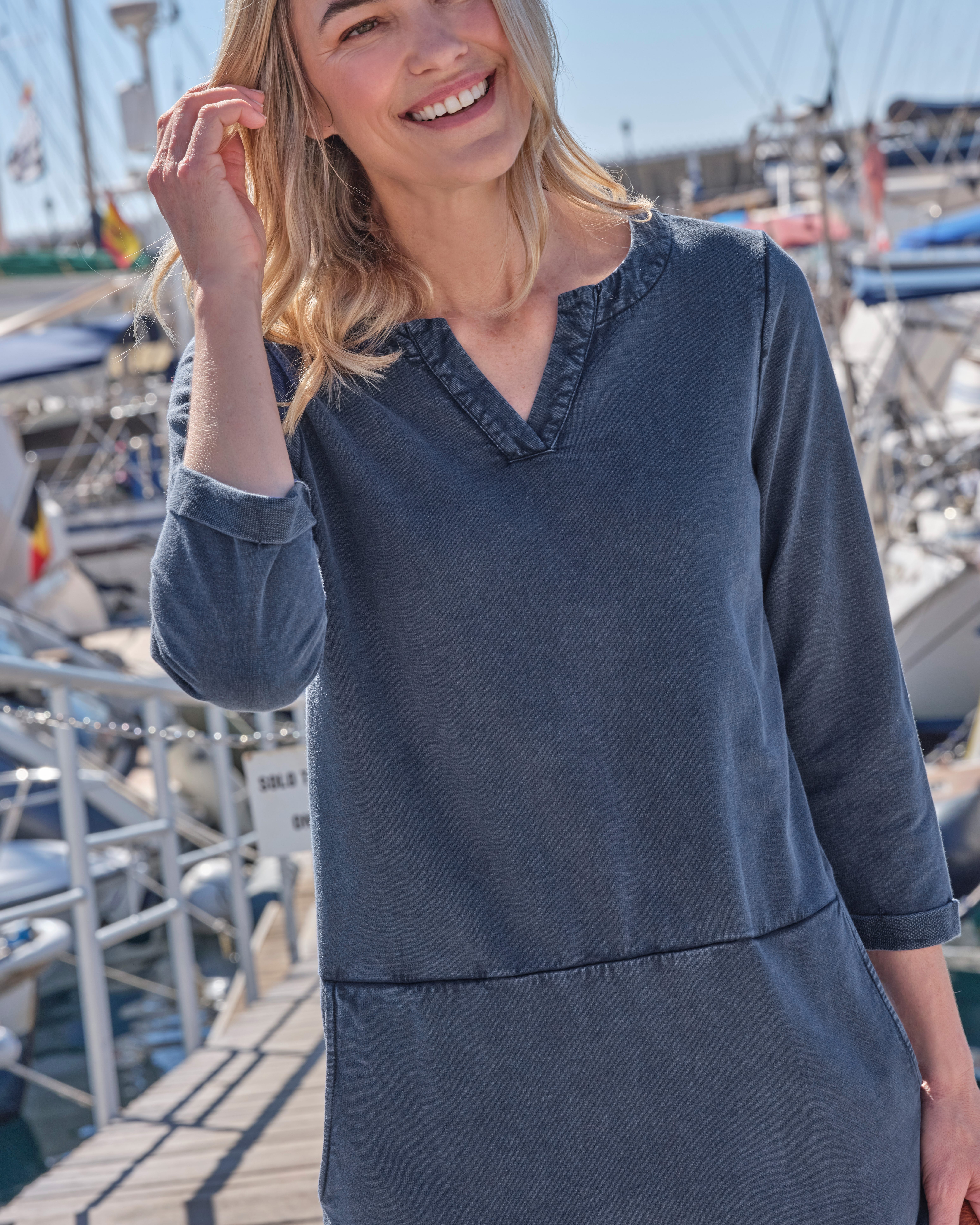 Denim | Notch Neck Denim Tunic Top | WoolOvers AU