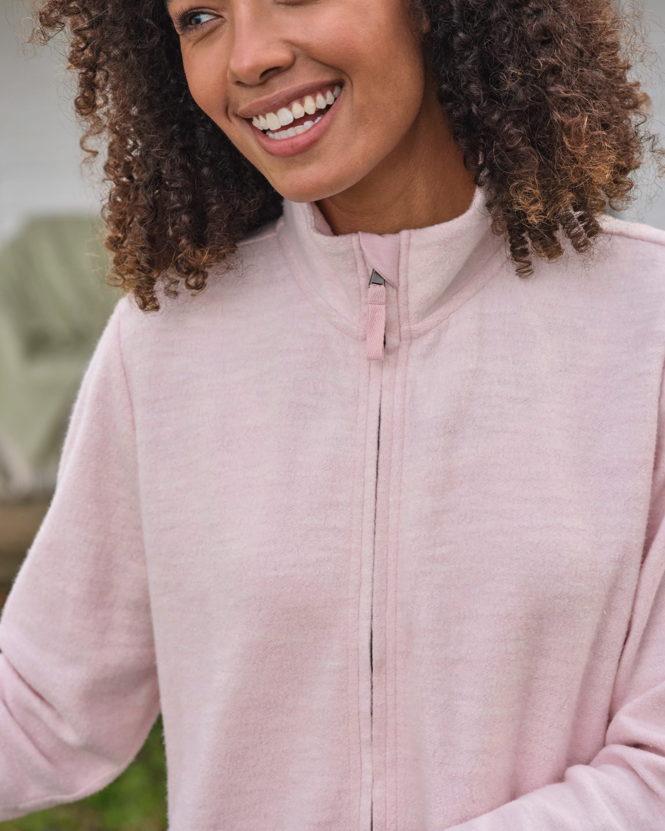 Shell Pink | Textured Full Zip Sweatshirt | WoolOvers UK