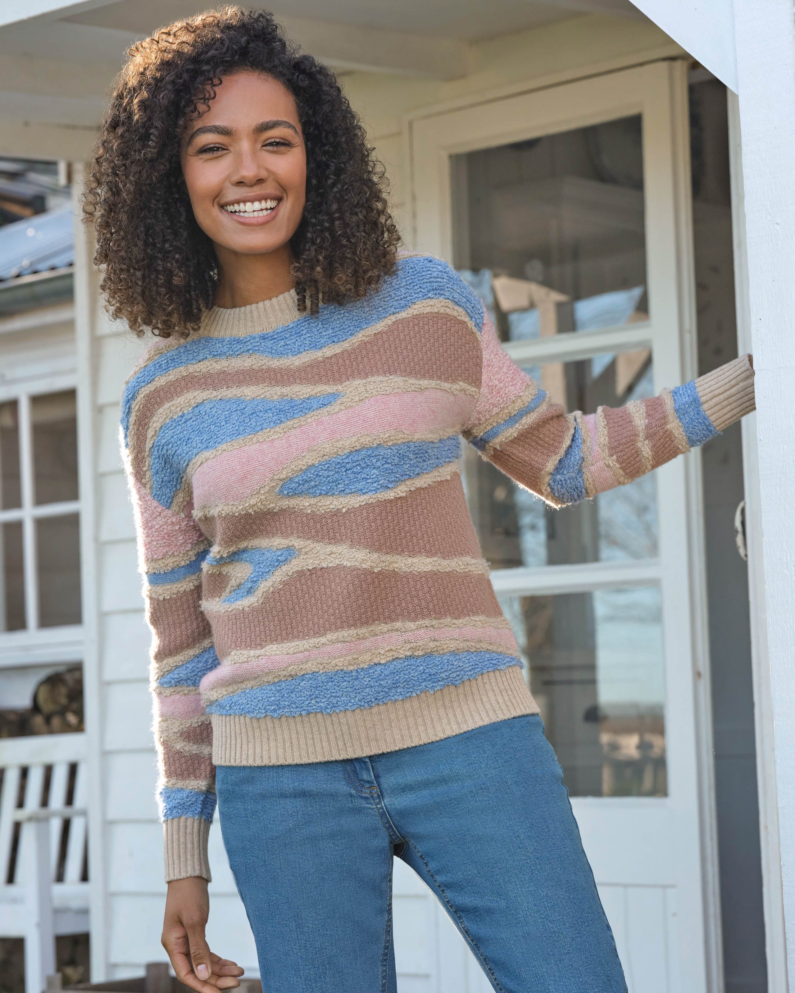 Multi | Abstrakt gemusterter Boucle-Pullover | WoolOvers DE