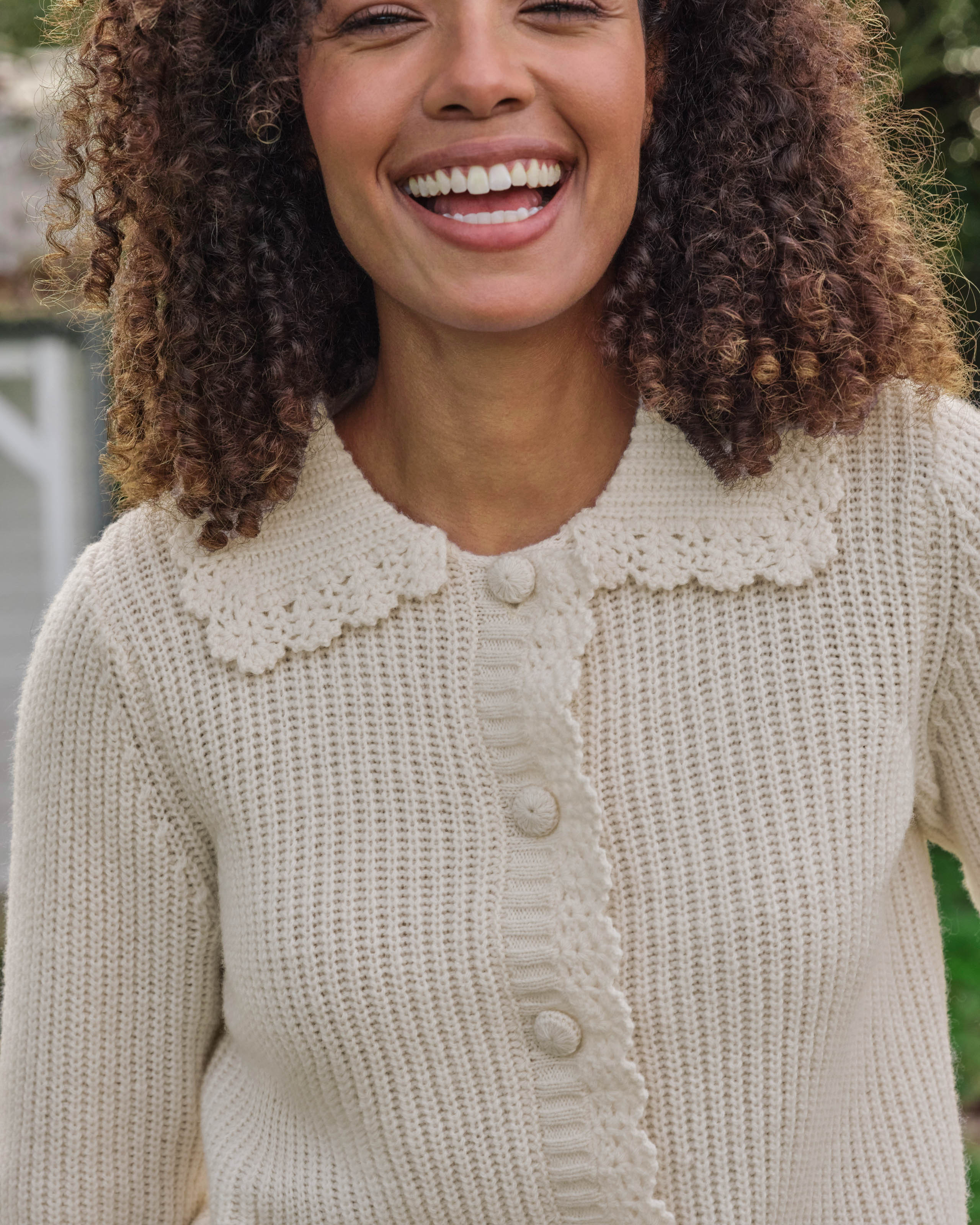 Cream | Crochet Trim Cardigan | WoolOvers AU