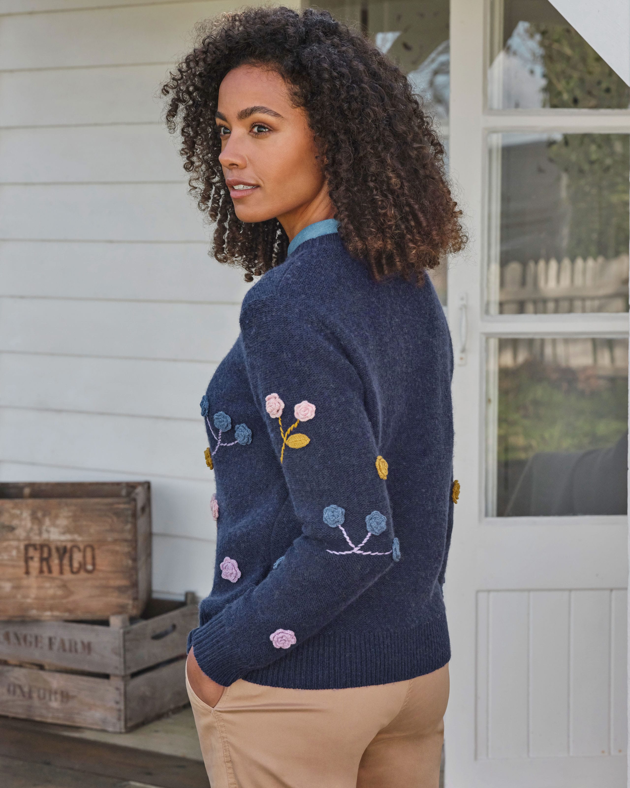 Multi | Embroidered Crochet Flower Jumper | WoolOvers UK