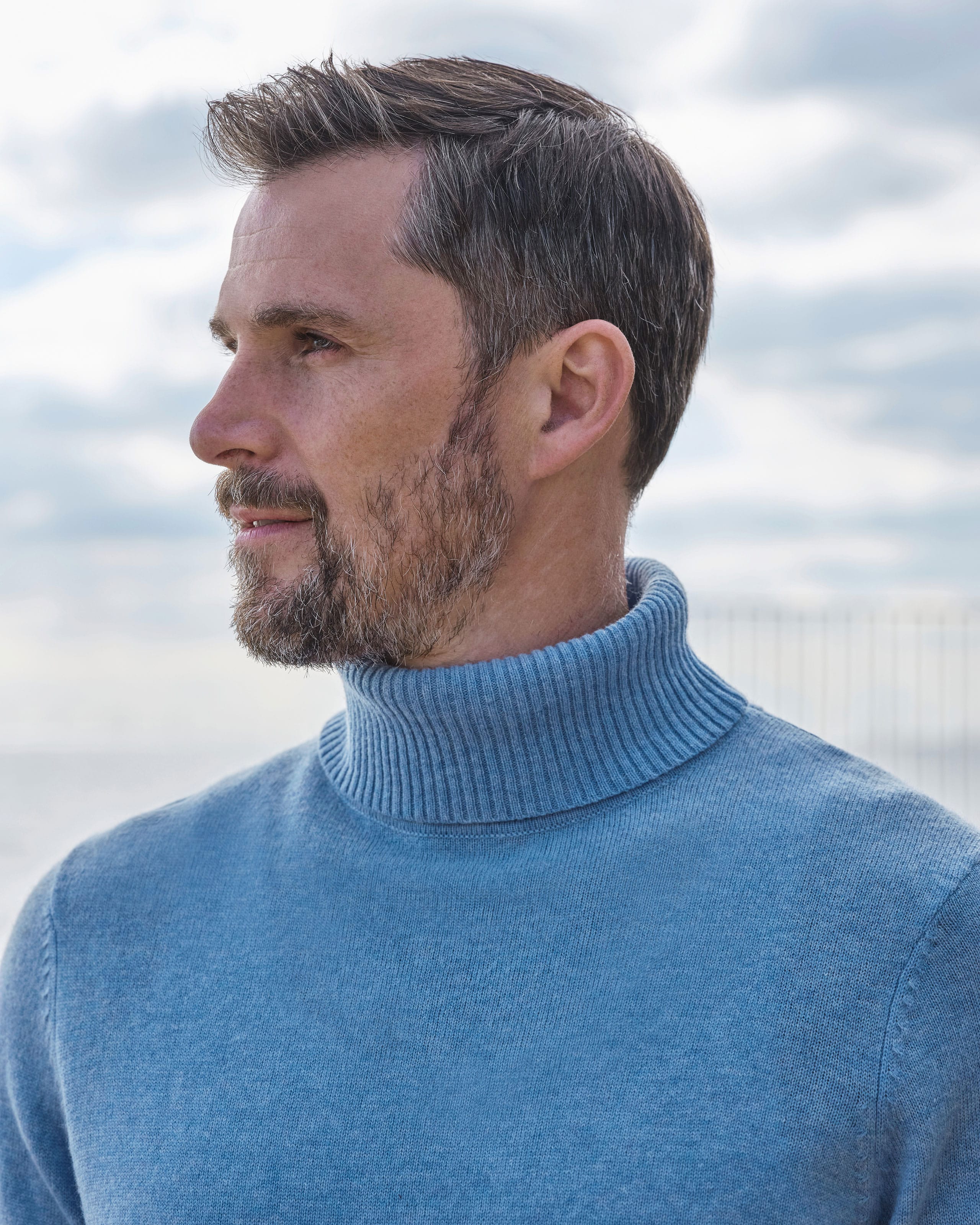 Light Blue Marl | Cashmere & Merino Polo Neck Jumper | WoolOvers UK