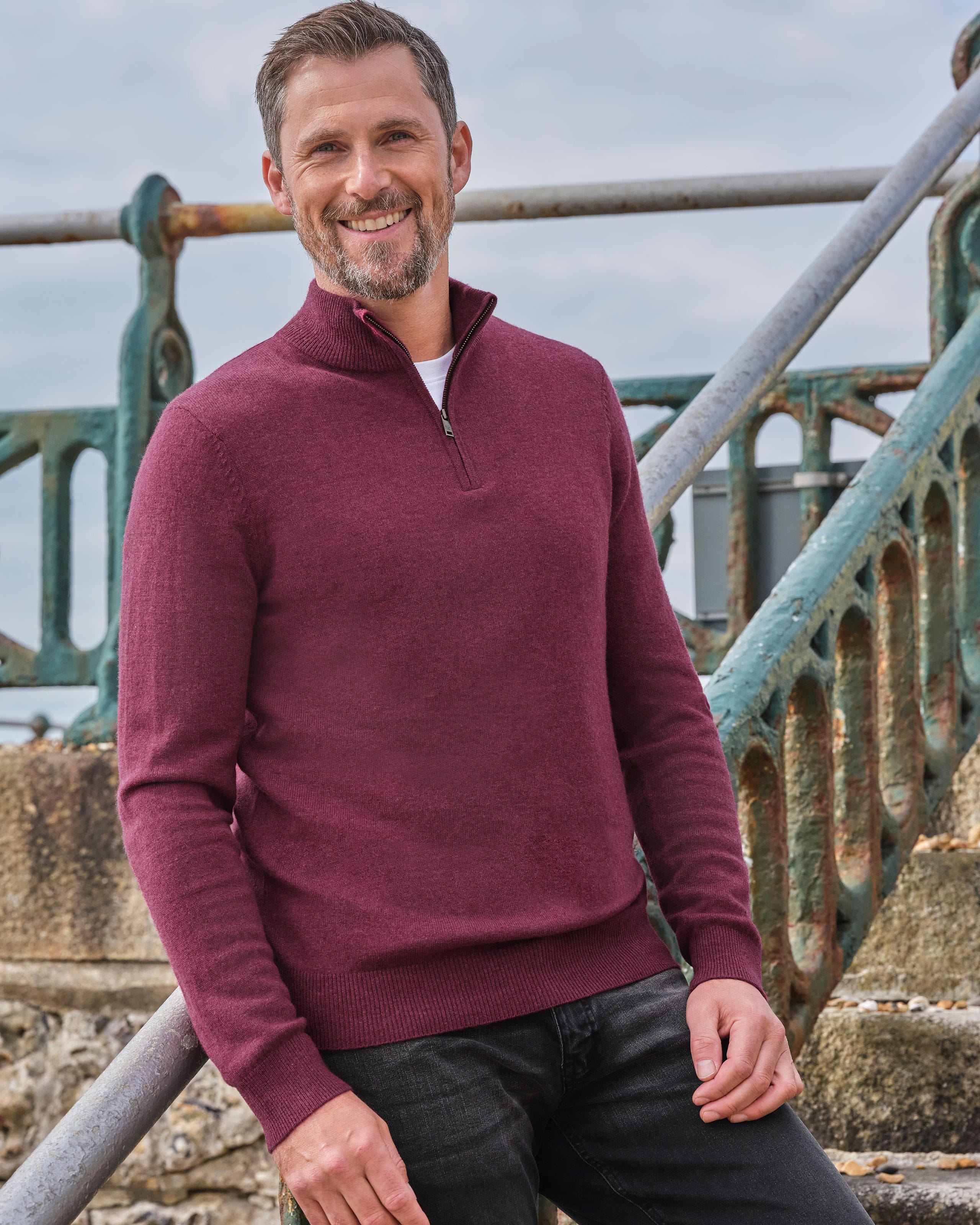 Loganberry | Cashmere & Merino Zip Neck Jumper | WoolOvers UK