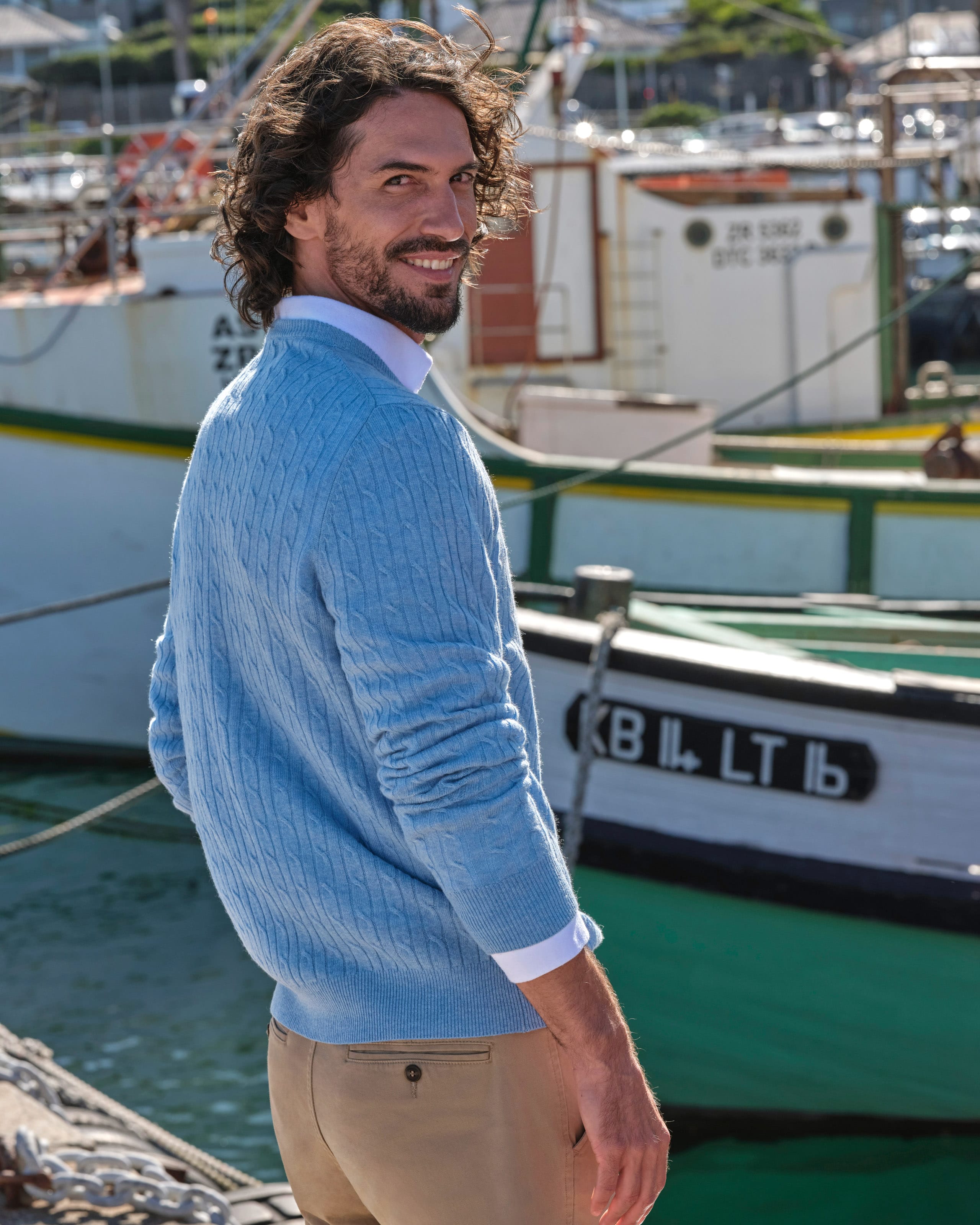Light Blue Marl | Cashmere & Merino Cable Jumper | WoolOvers UK