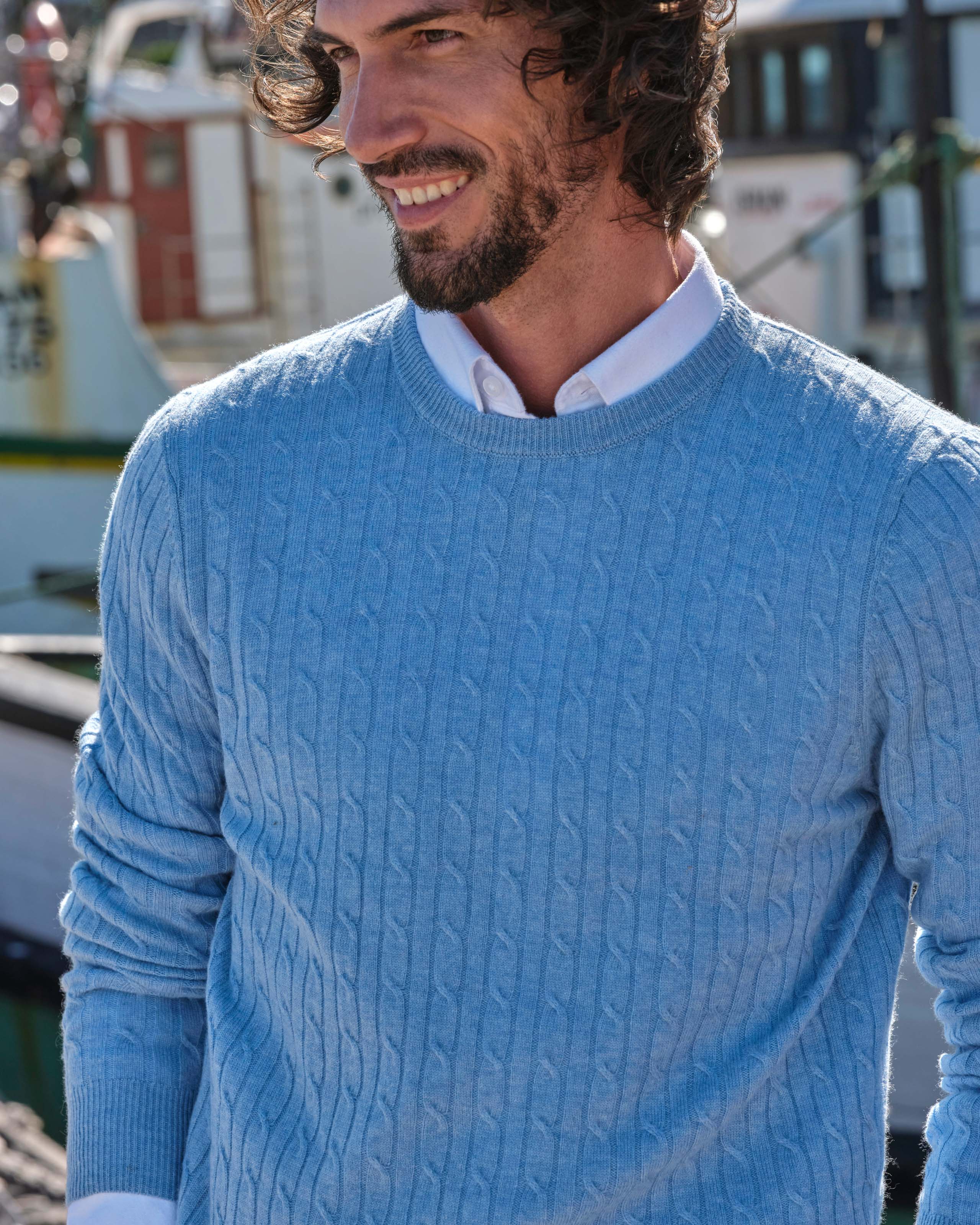 Light Blue Marl | Cashmere & Merino Cable Jumper | WoolOvers UK