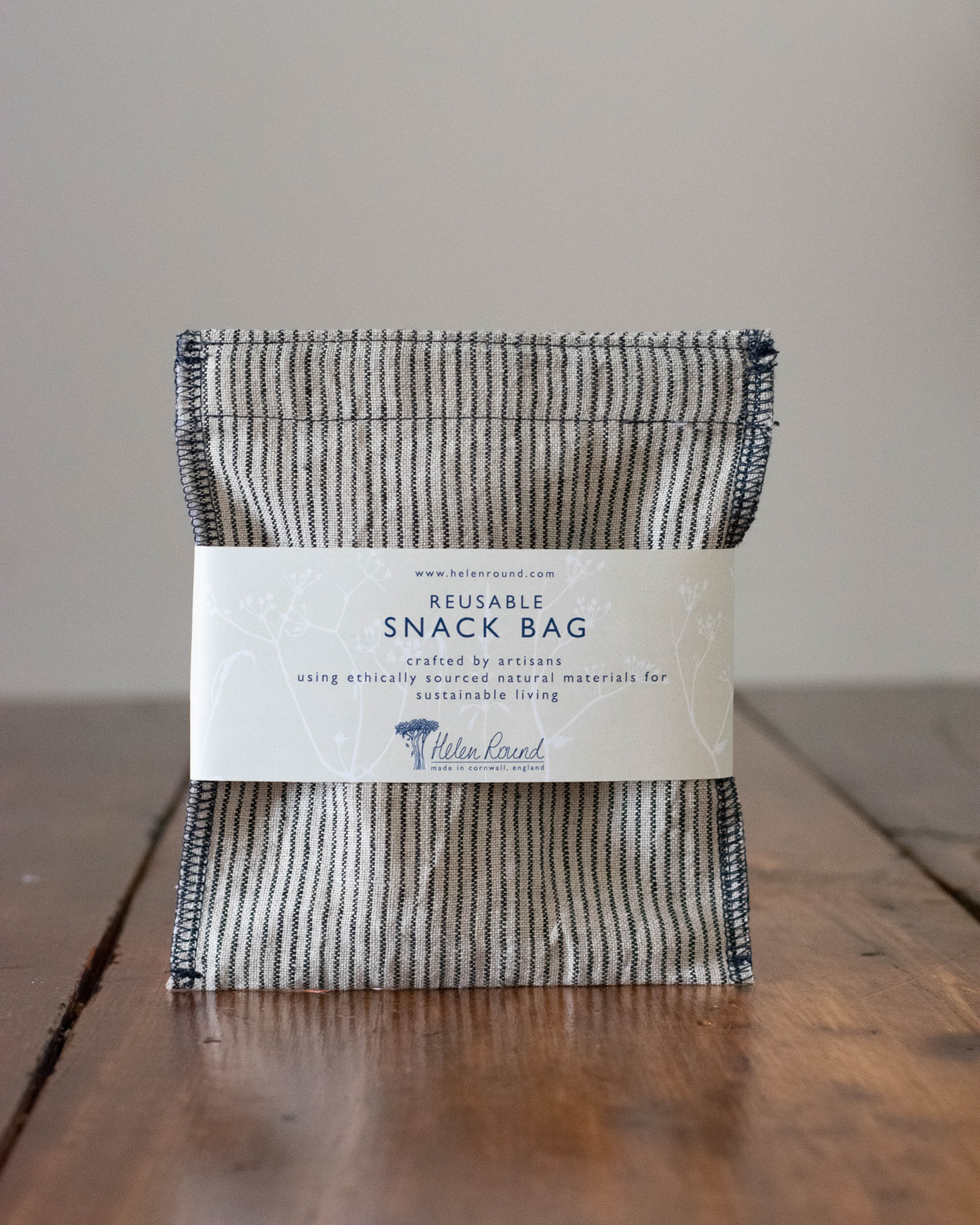 Natural & Dark Blue | Striped Linen Reuseable Snack Bag | WoolOvers UK