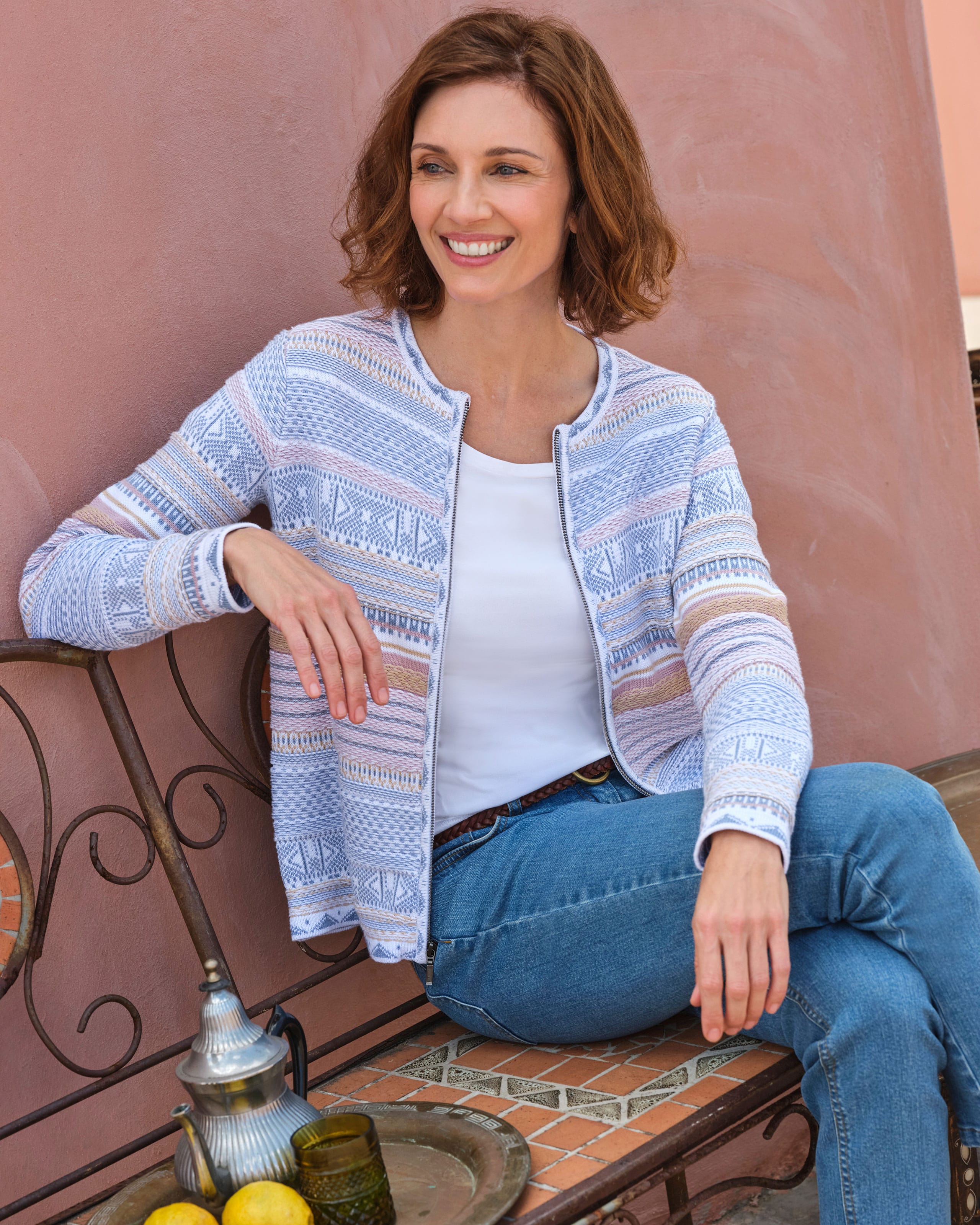 Multi | Pattern Zip Neck Cardigan | WoolOvers US