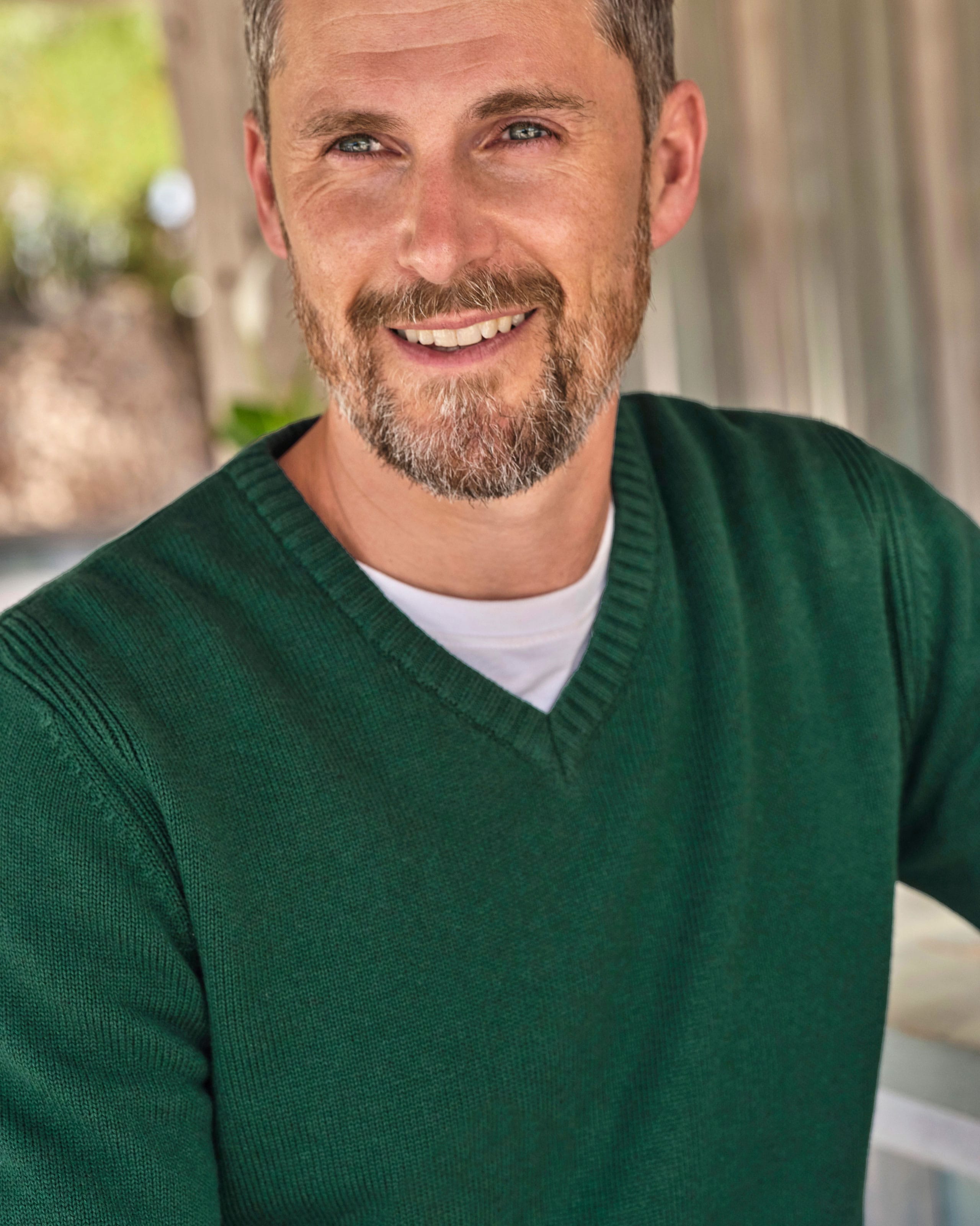 Green Marl | Essential Cotton V Neck | WoolOvers UK