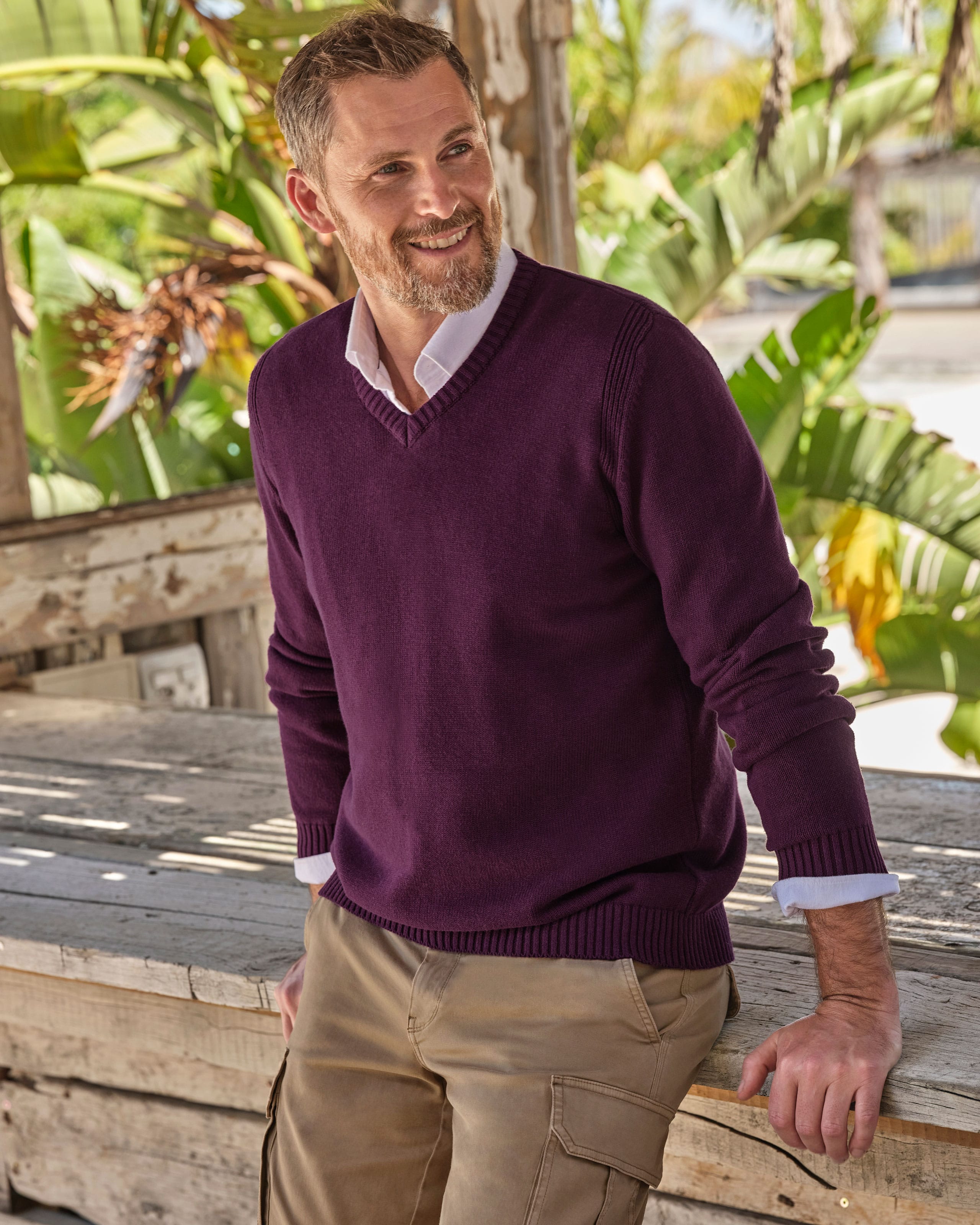 Plum | Essential Cotton V Neck | WoolOvers UK