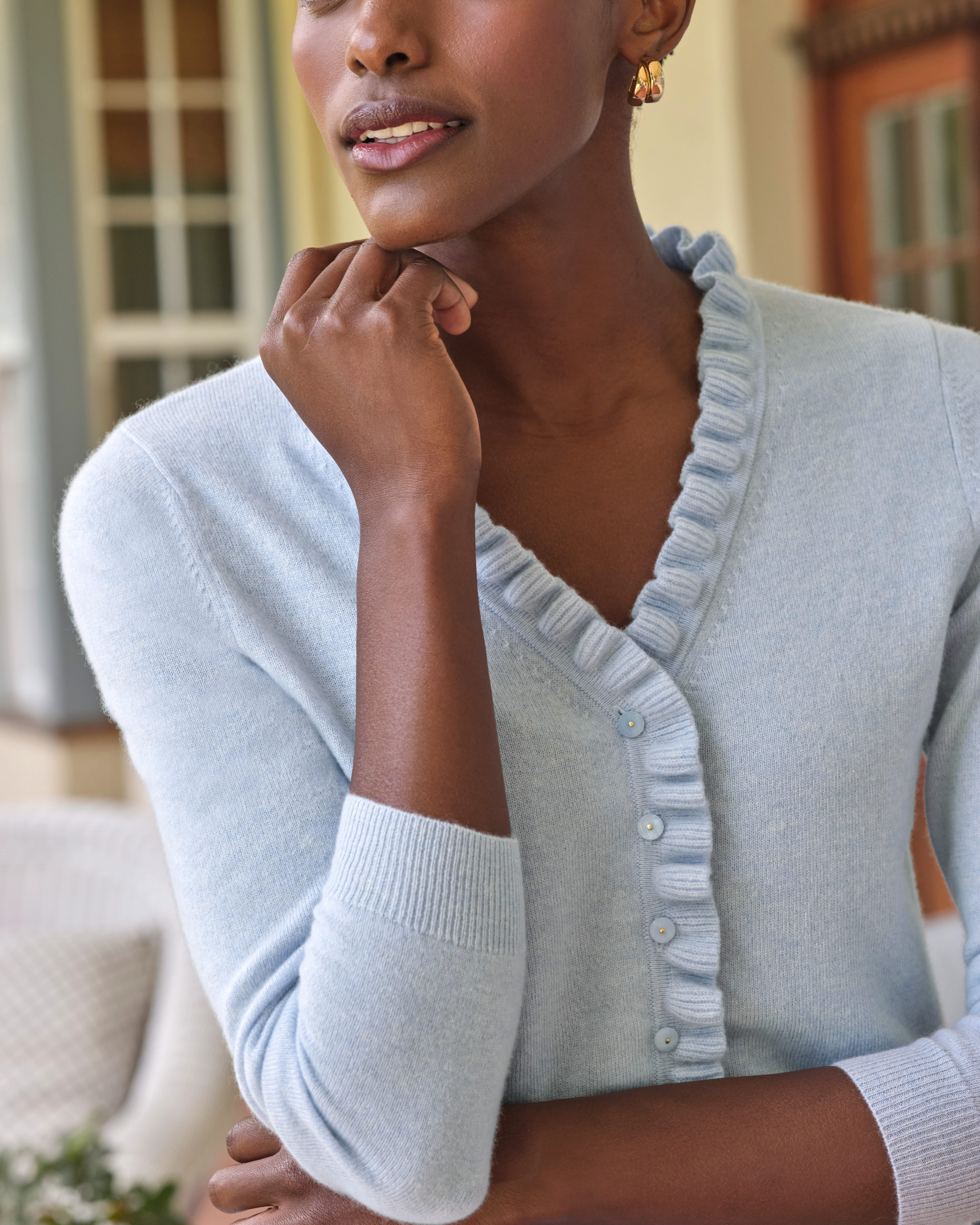 Cloud Blue | Cashmere Ruffle Cardigan | WoolOvers UK