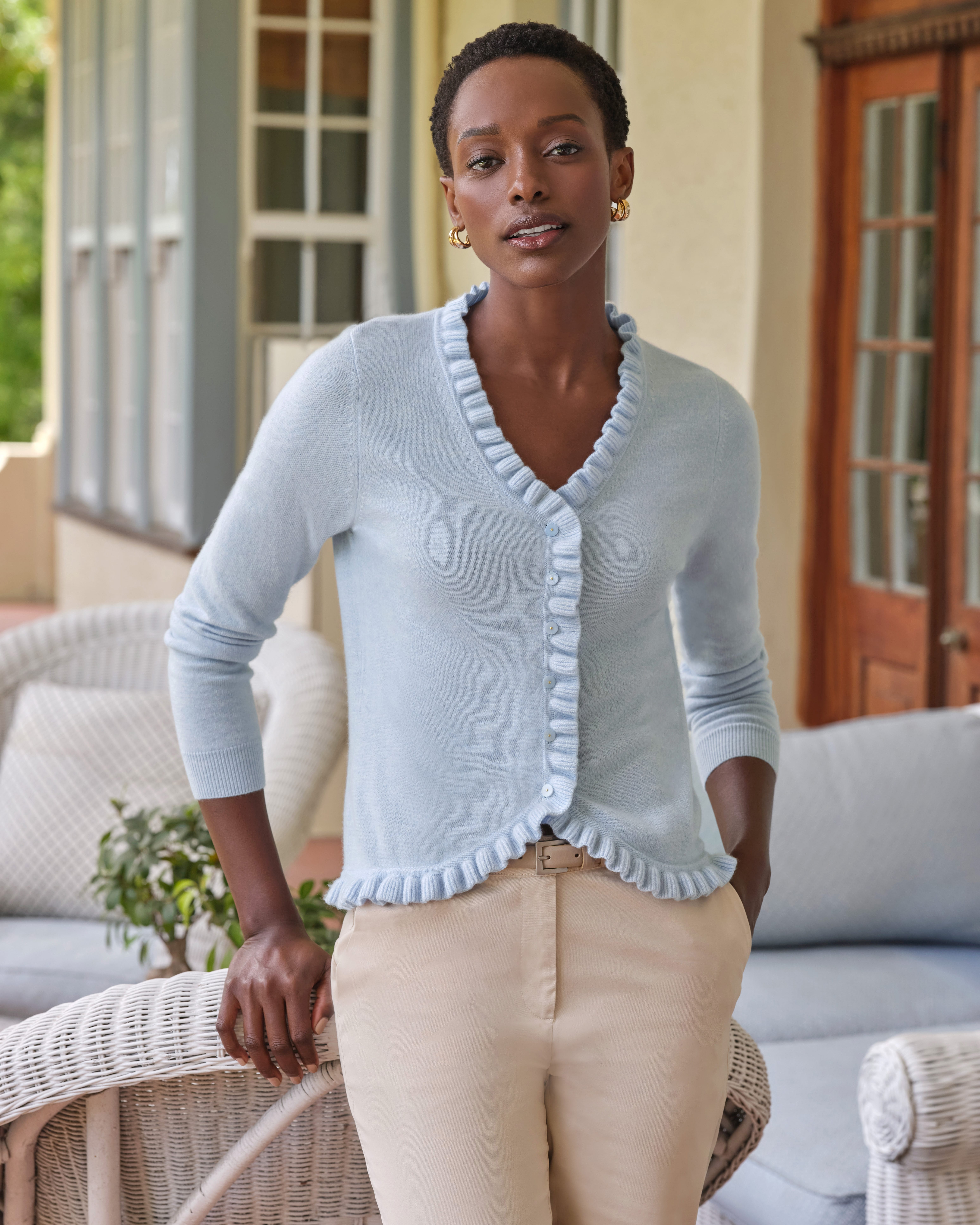 Cloud Blue | Cashmere Ruffle Cardigan | WoolOvers UK