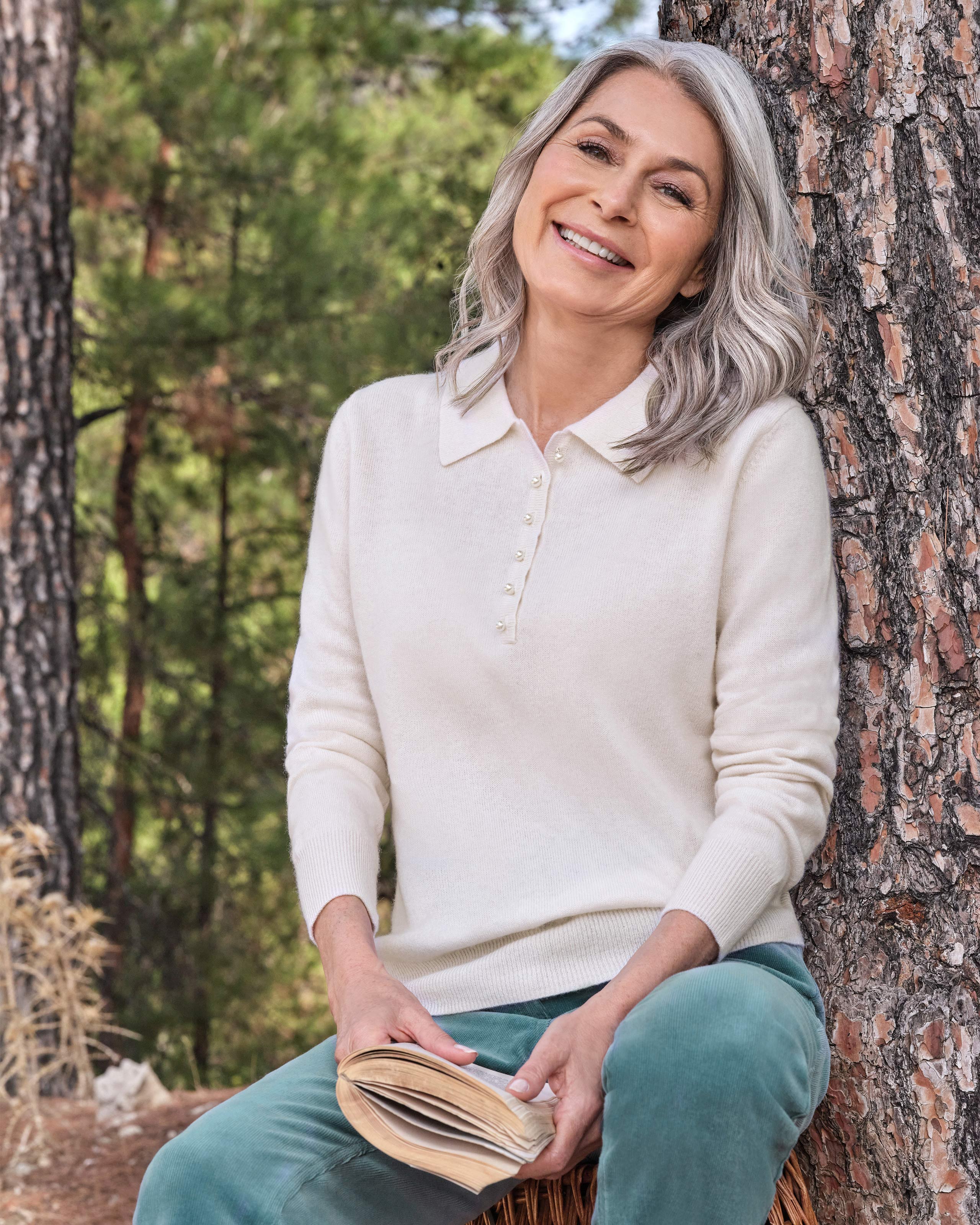 Cream | Cashmere & Merino Knitted Polo Shirt | WoolOvers US