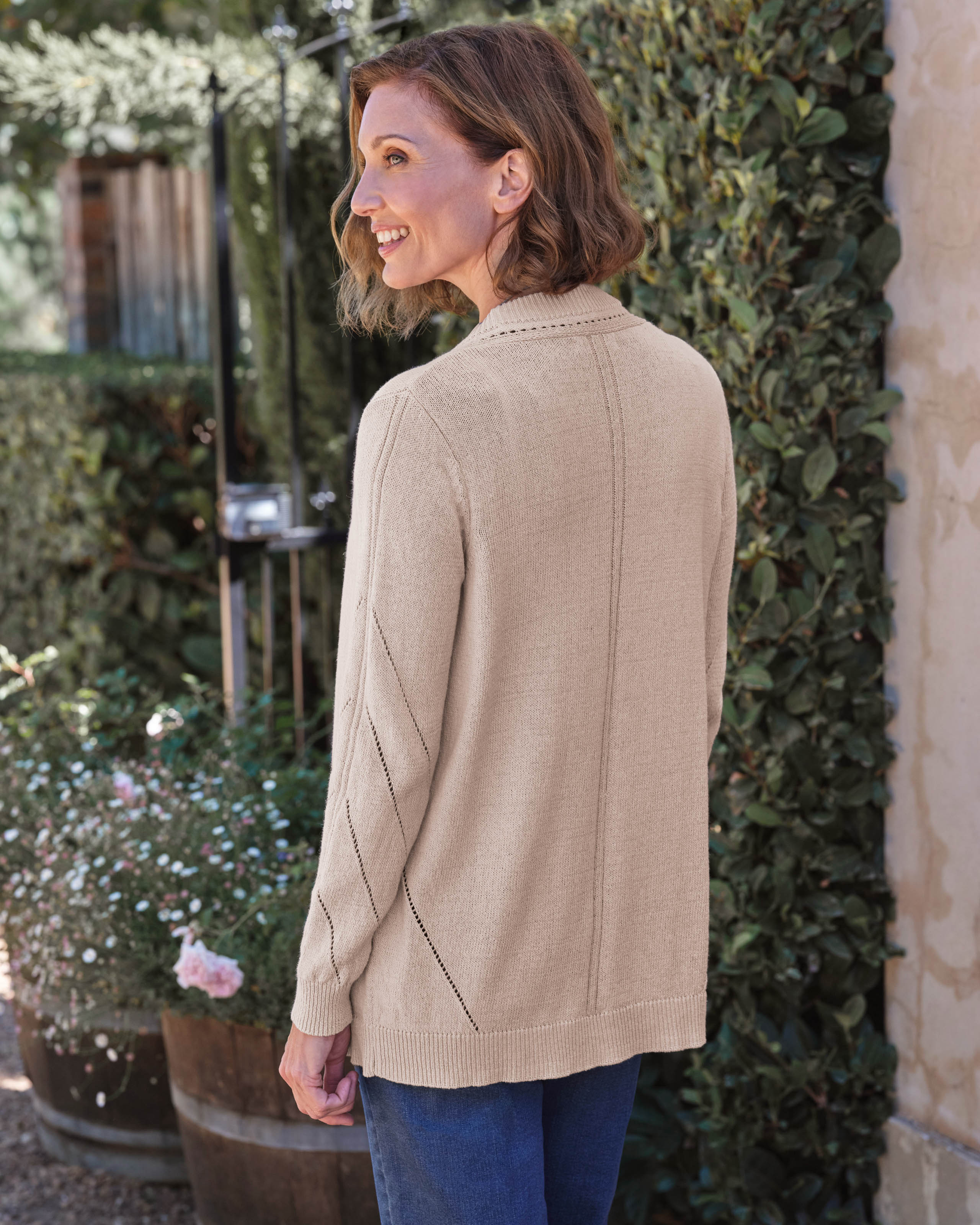 Oatmeal | Tape Yarn Open Cardigan | WoolOvers US