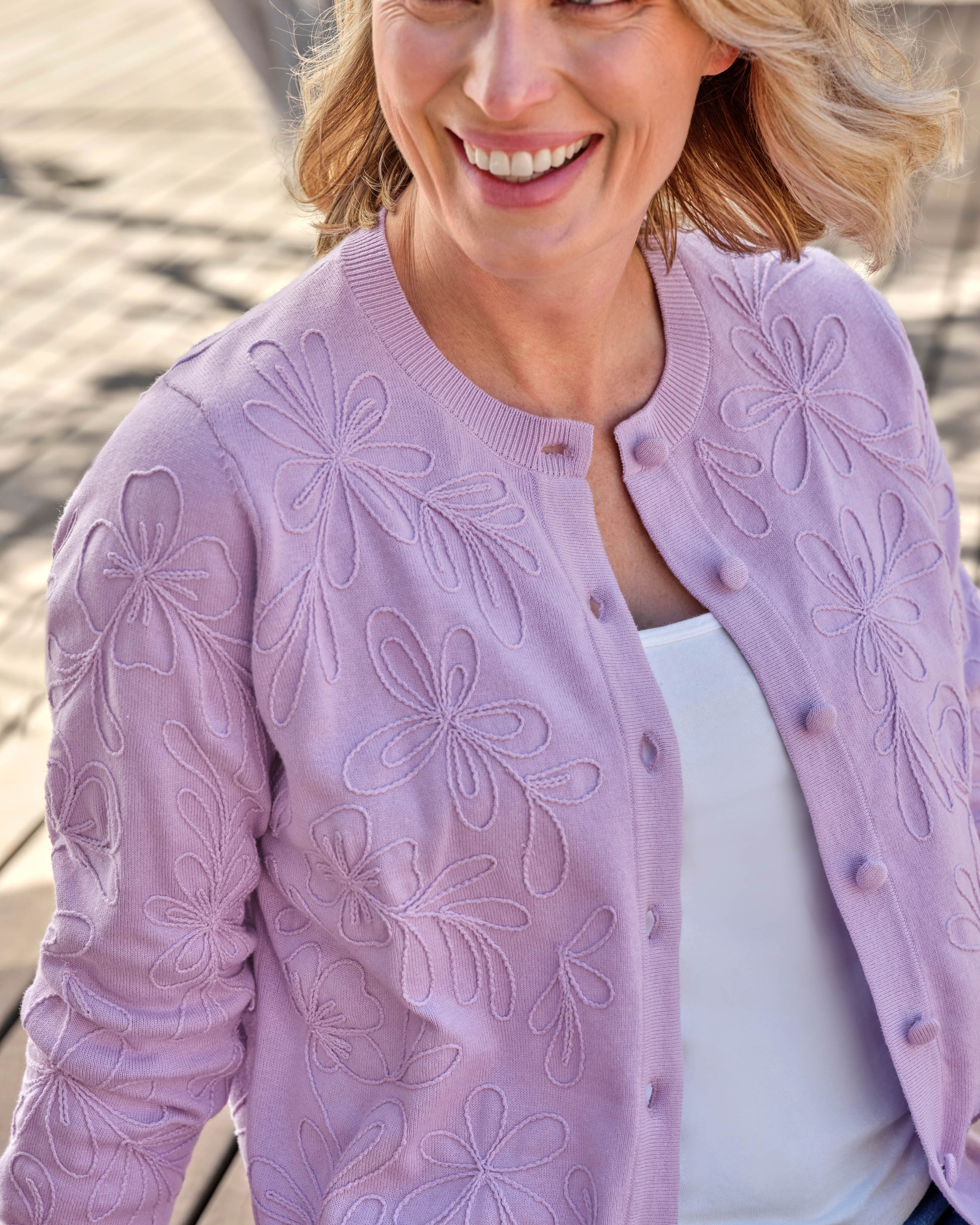 Purple | All Over Floral Embroidered Cardigan | WoolOvers UK