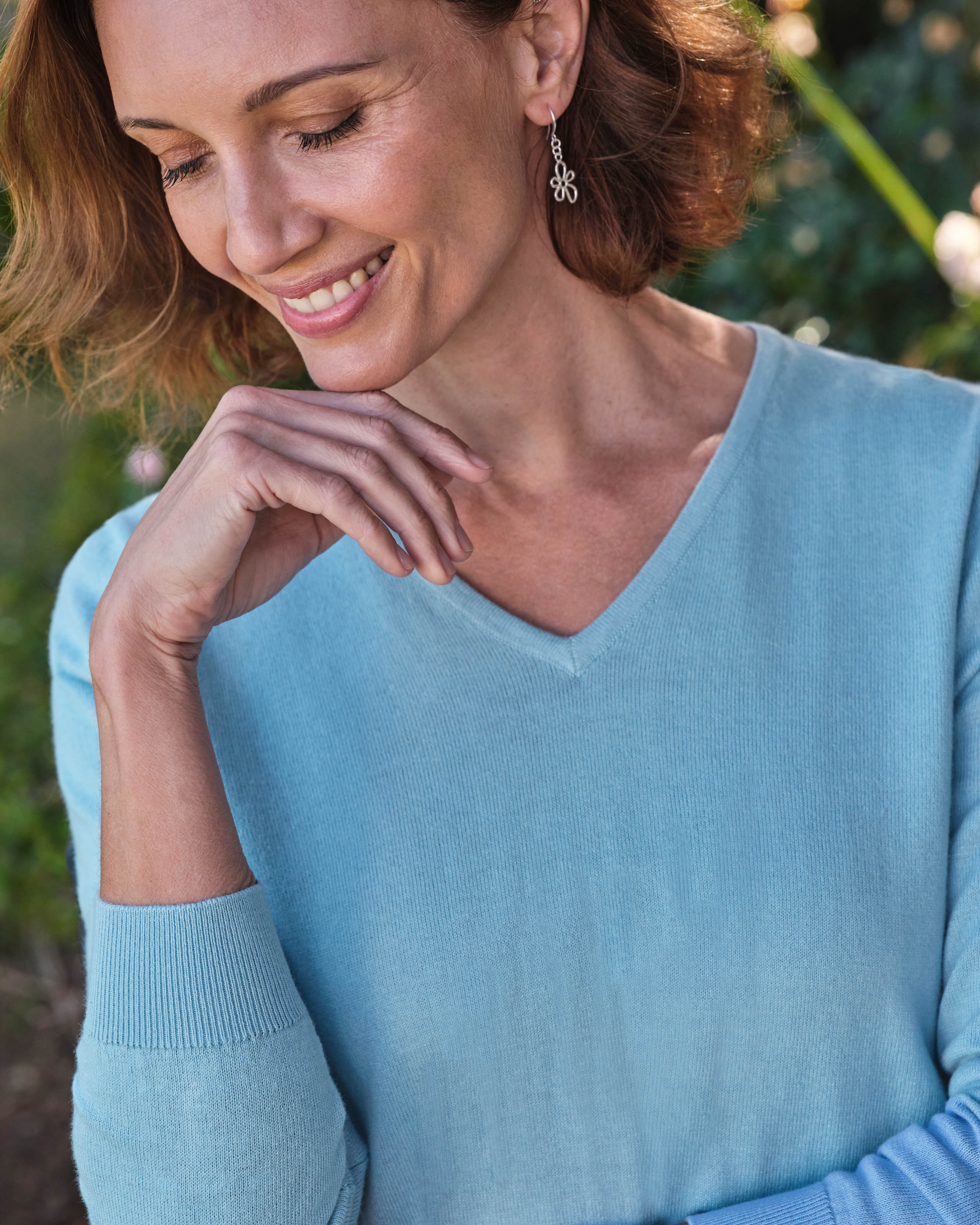 Pale Blue | Cotton & Cashmere V Neck Jumper | WoolOvers AU