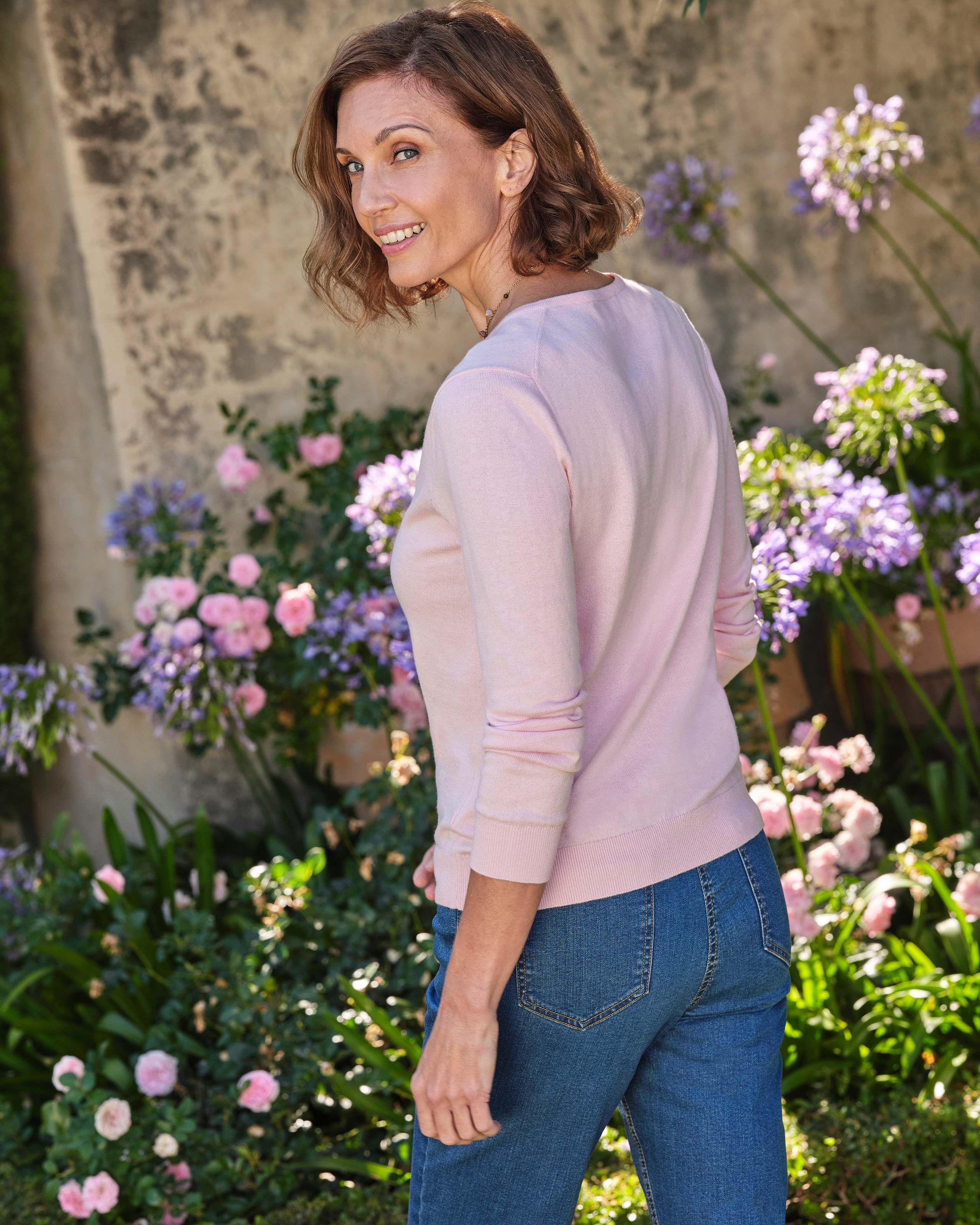 Shell Pink | Cotton & Cashmere V Neck Jumper | WoolOvers UK