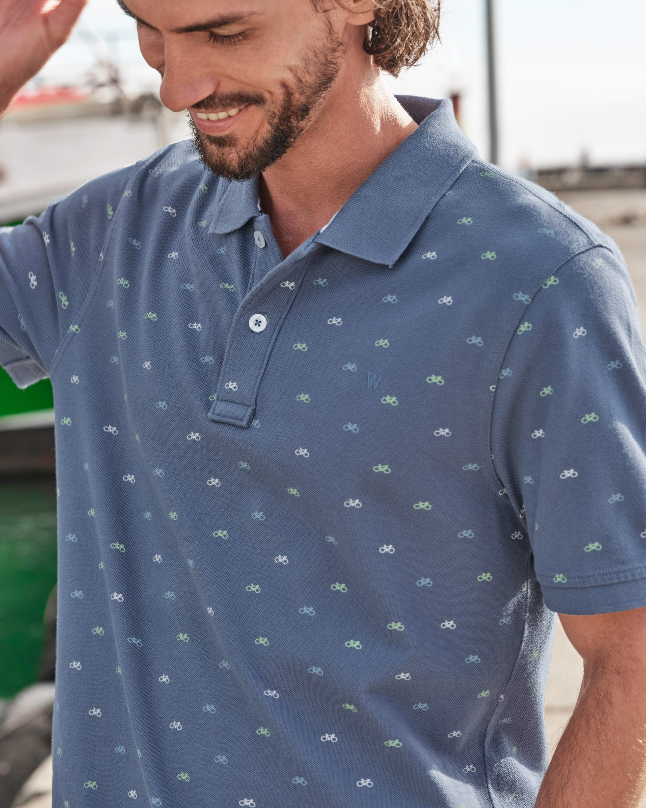 Bike Print | Cotton Interest Pique Polo Shirt | WoolOvers AU
