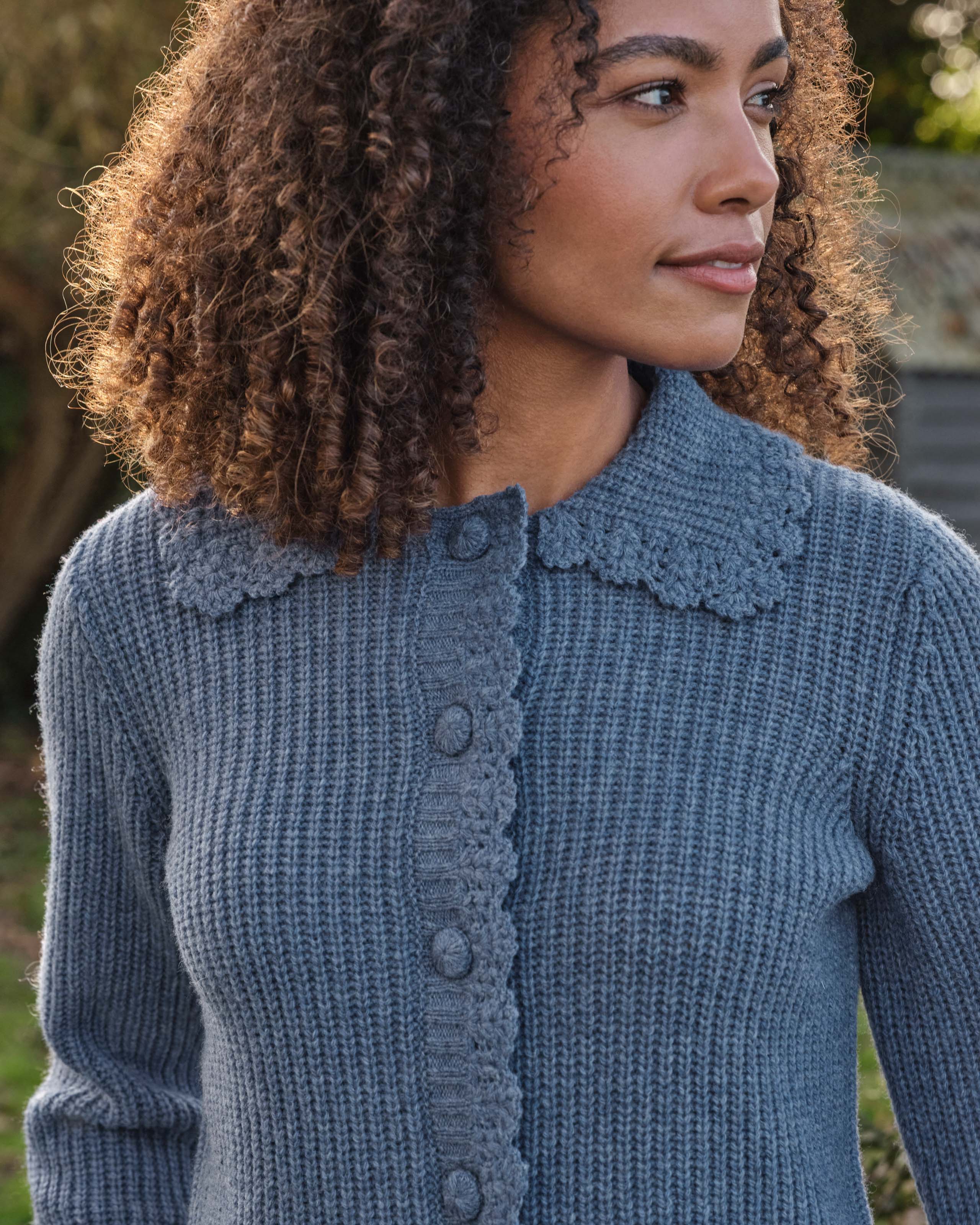 Denim Marl | Crochet Trim Cardigan | WoolOvers AU