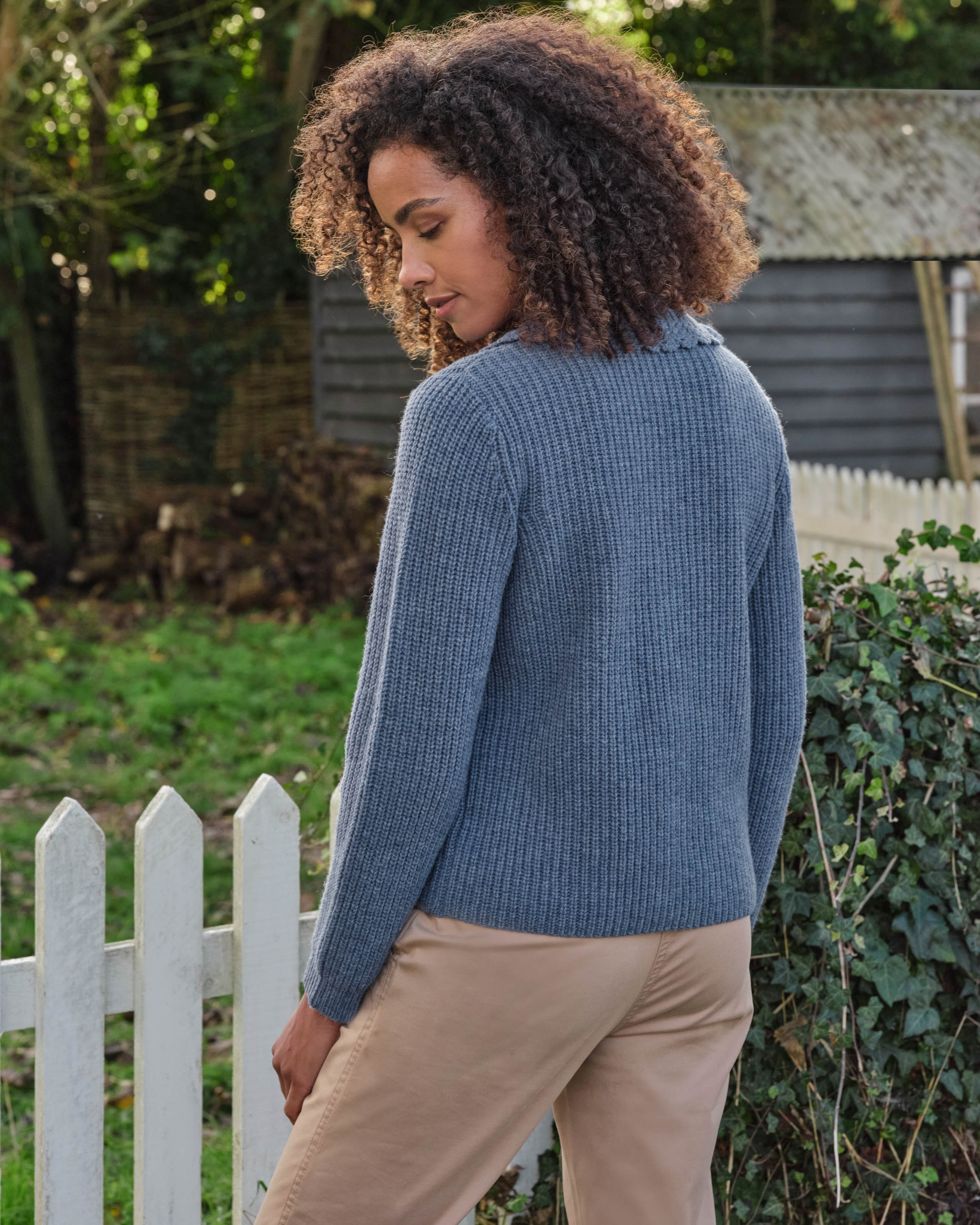 Denim Marl | Crochet Trim Cardigan | WoolOvers AU