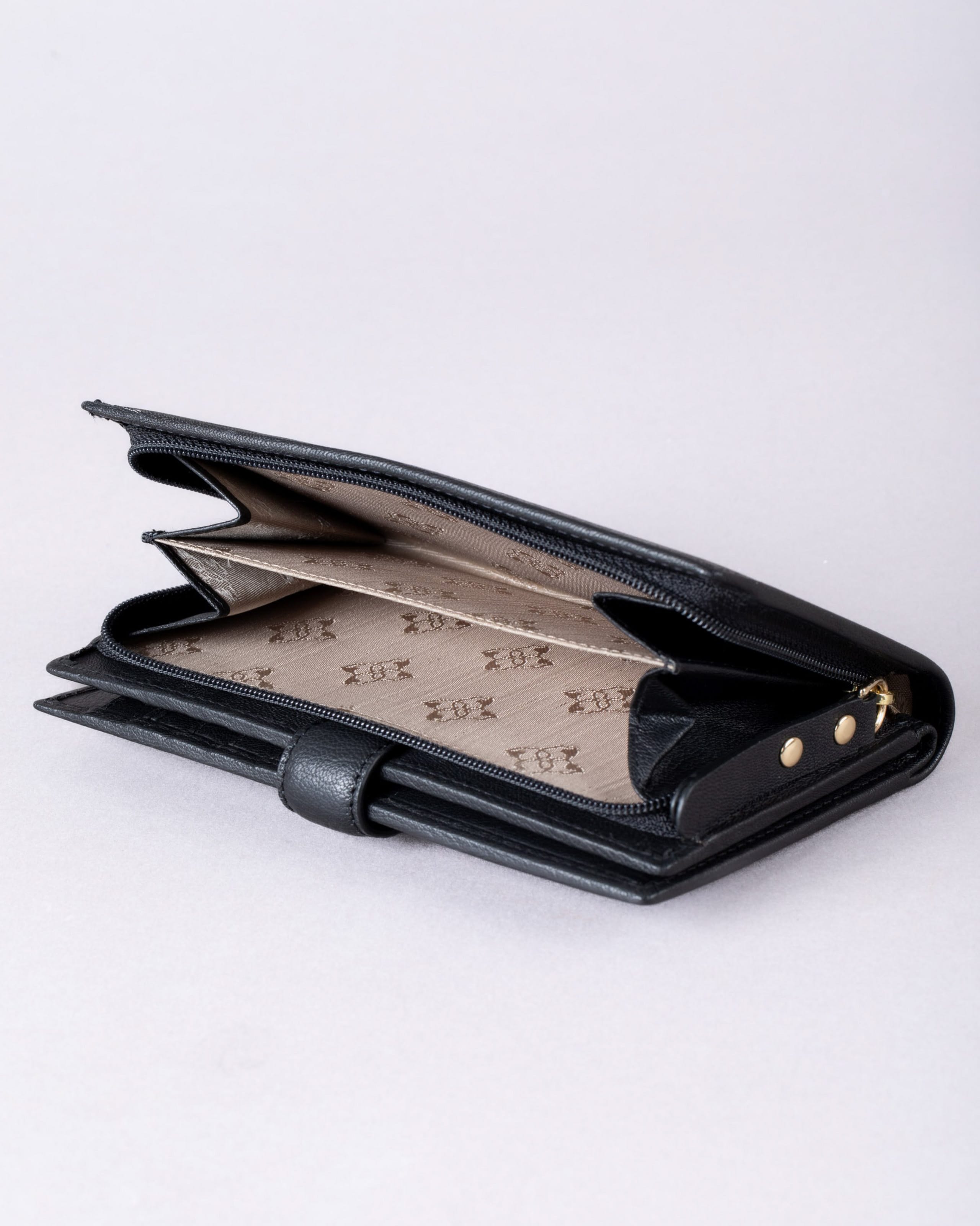 Black | Icon Stud Large Leather Tab Purse | WoolOvers UK