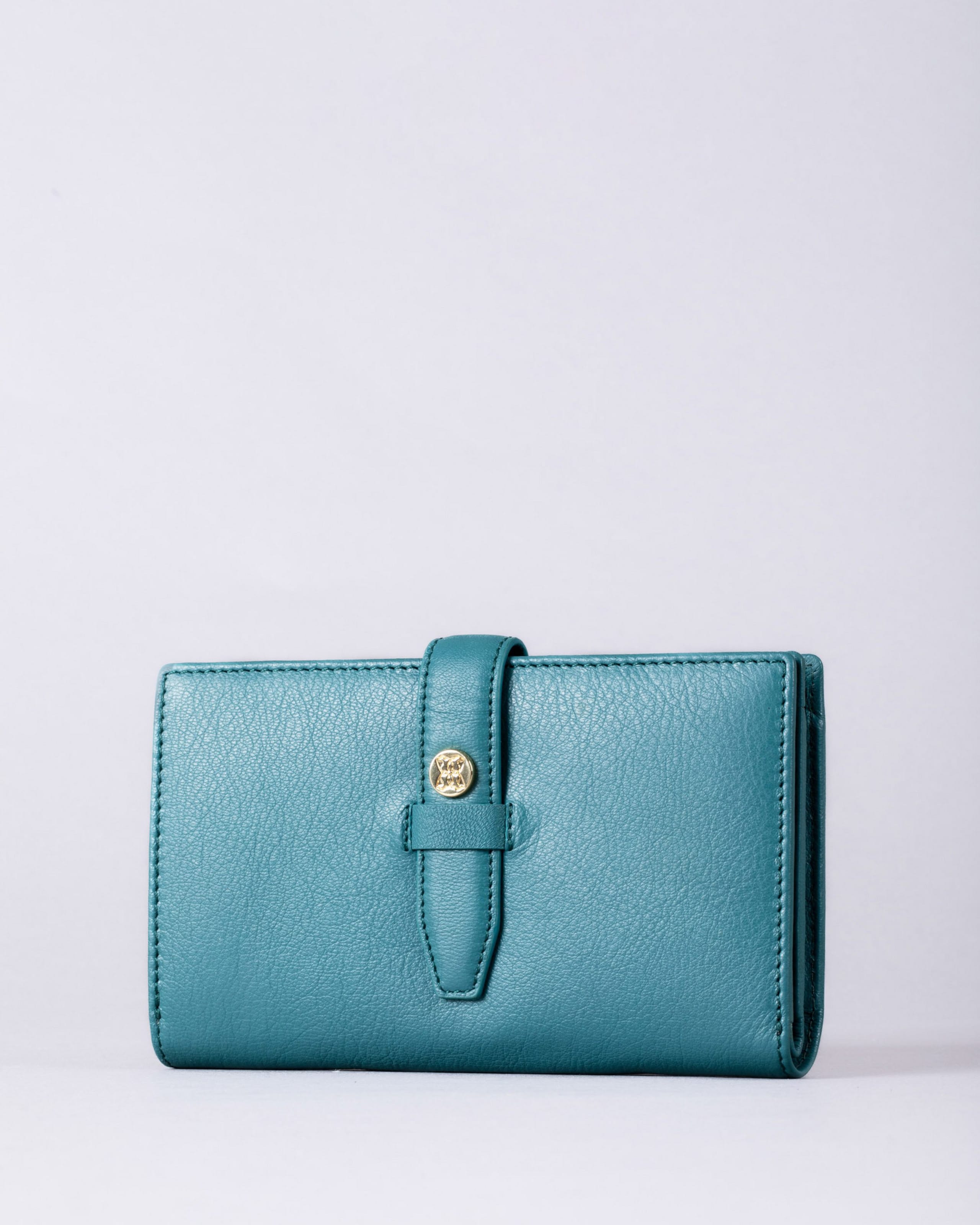 Teal | Icon Stud Large Leather Tab Purse | WoolOvers UK