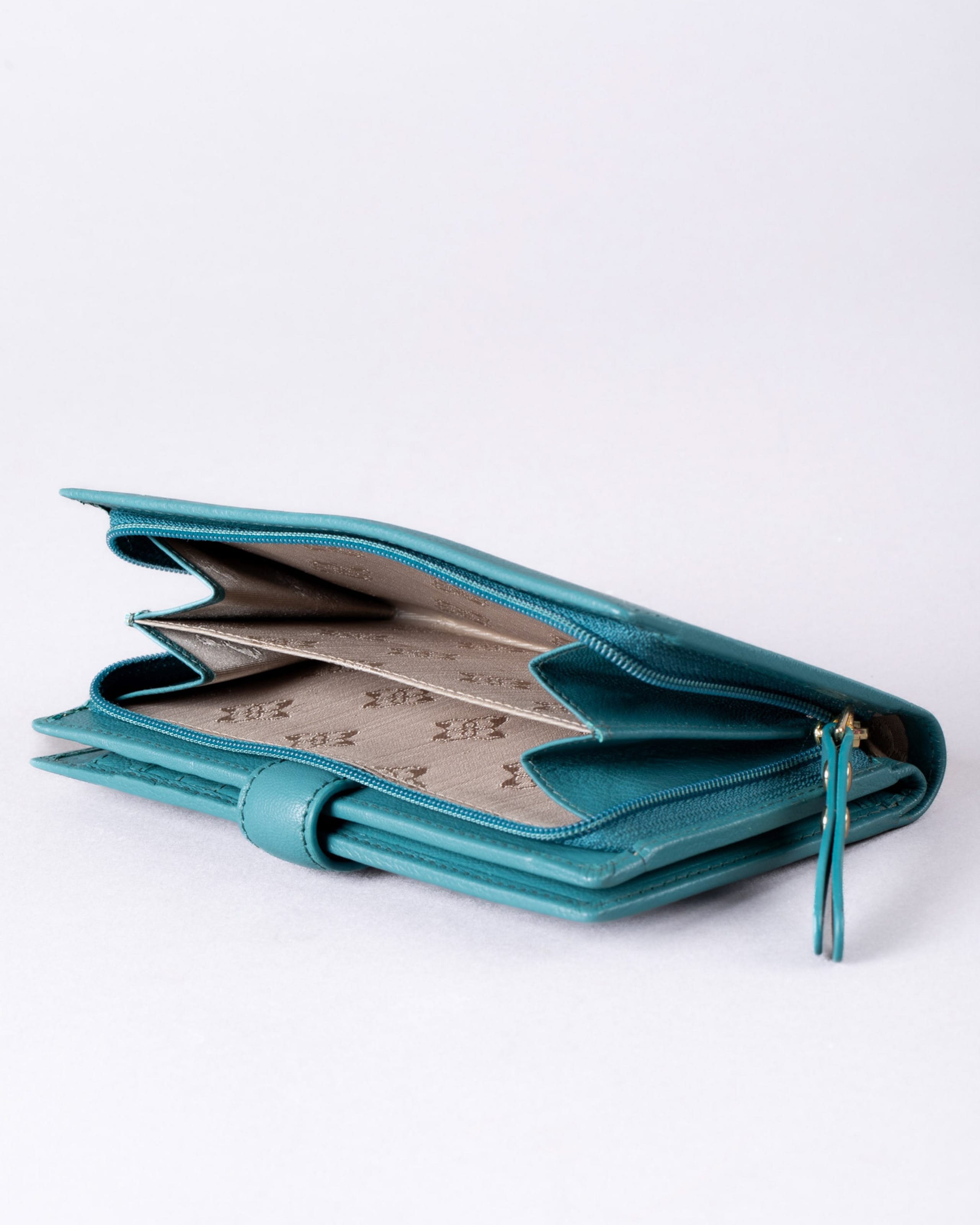 Teal | Icon Stud Large Leather Tab Purse | WoolOvers UK