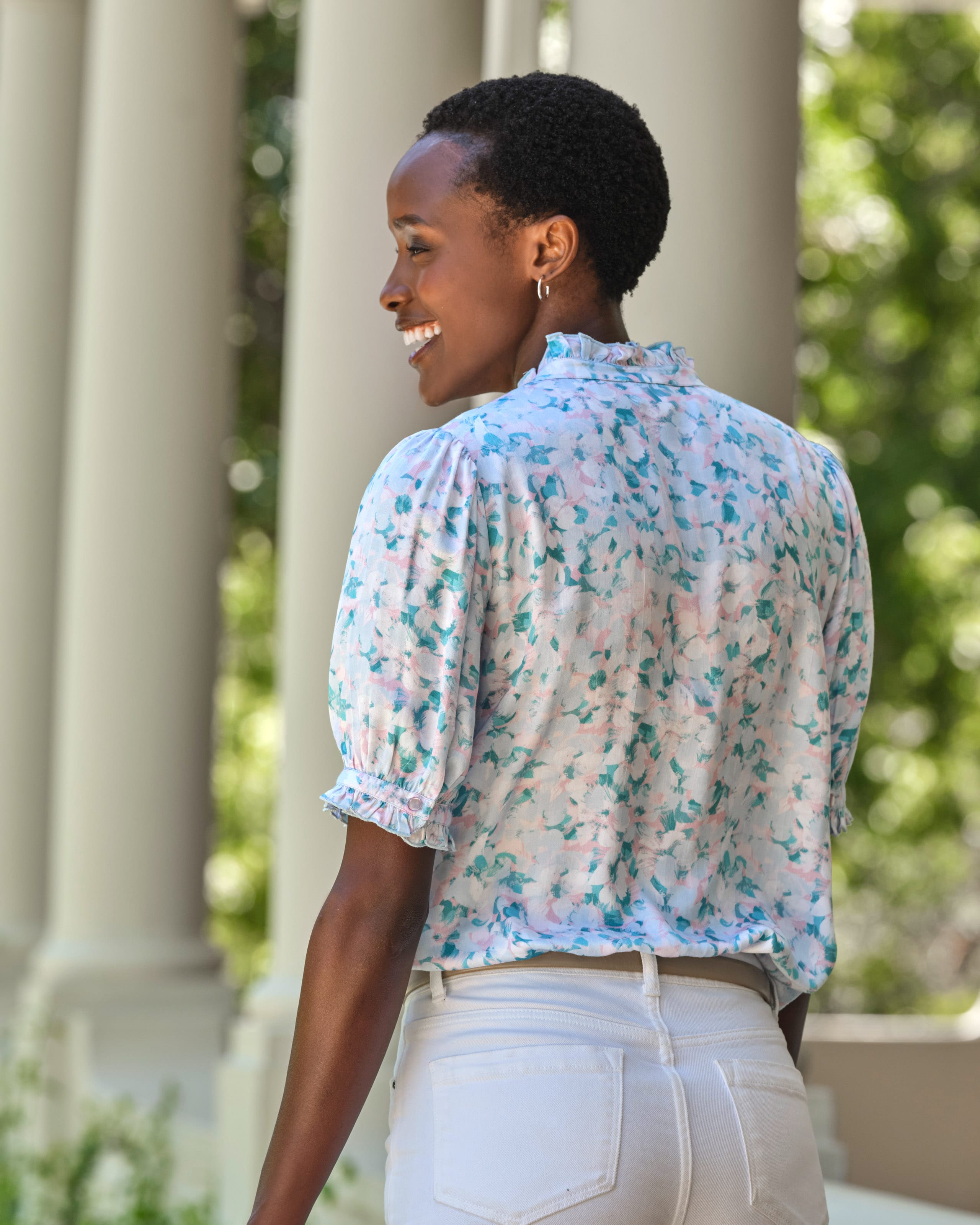 Mini Leaf | Frill Neck Blouse | WoolOvers UK