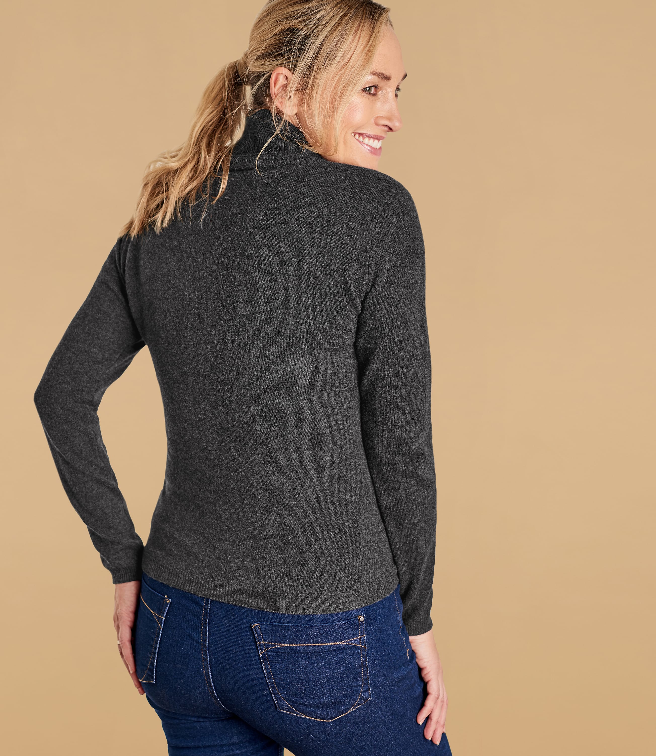 anthracite foncé | Pull à col roulé ajusté - Femme - Cachemire ...