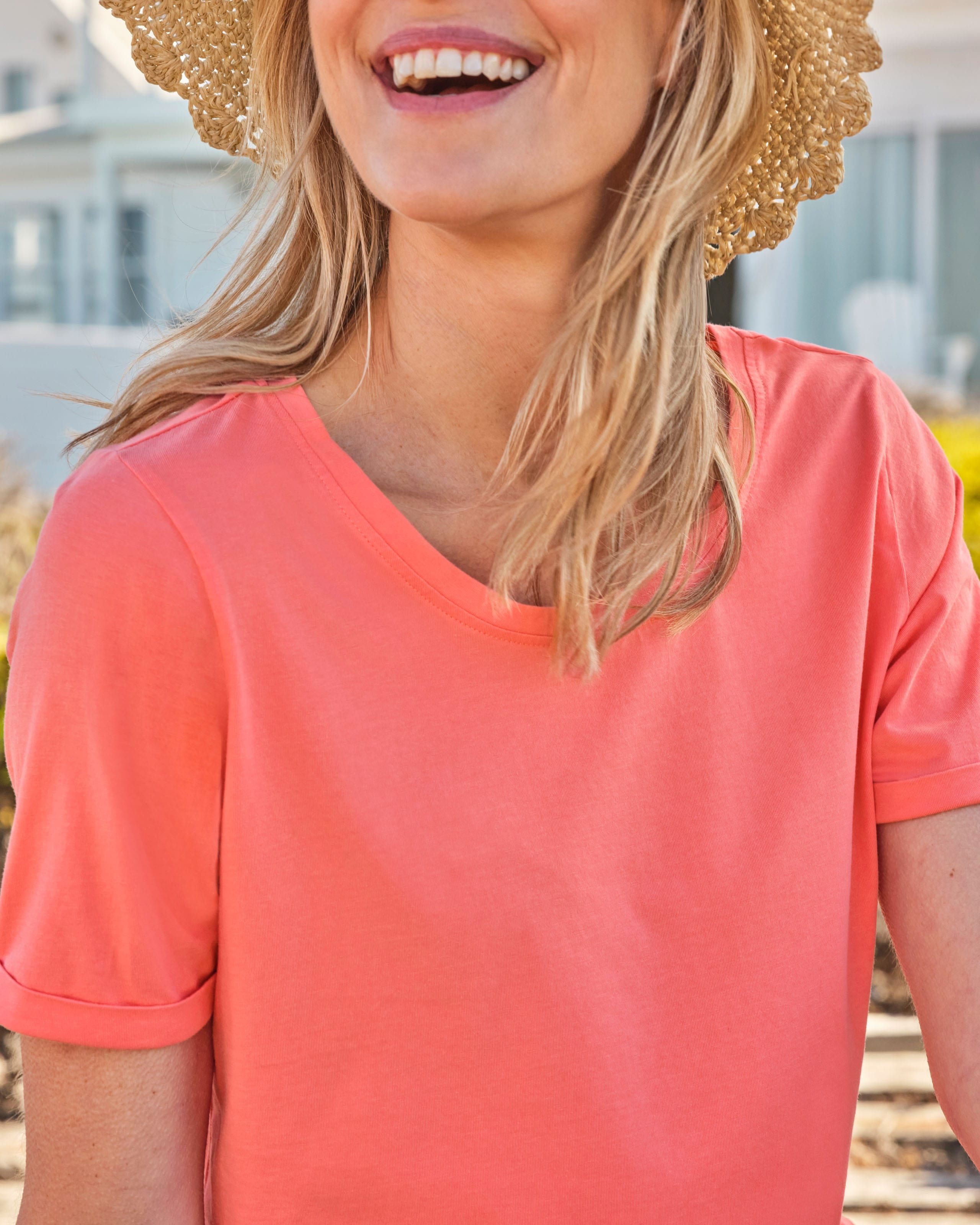 Watermelon Pink | Organic Cotton Scoop Neck Top | WoolOvers UK