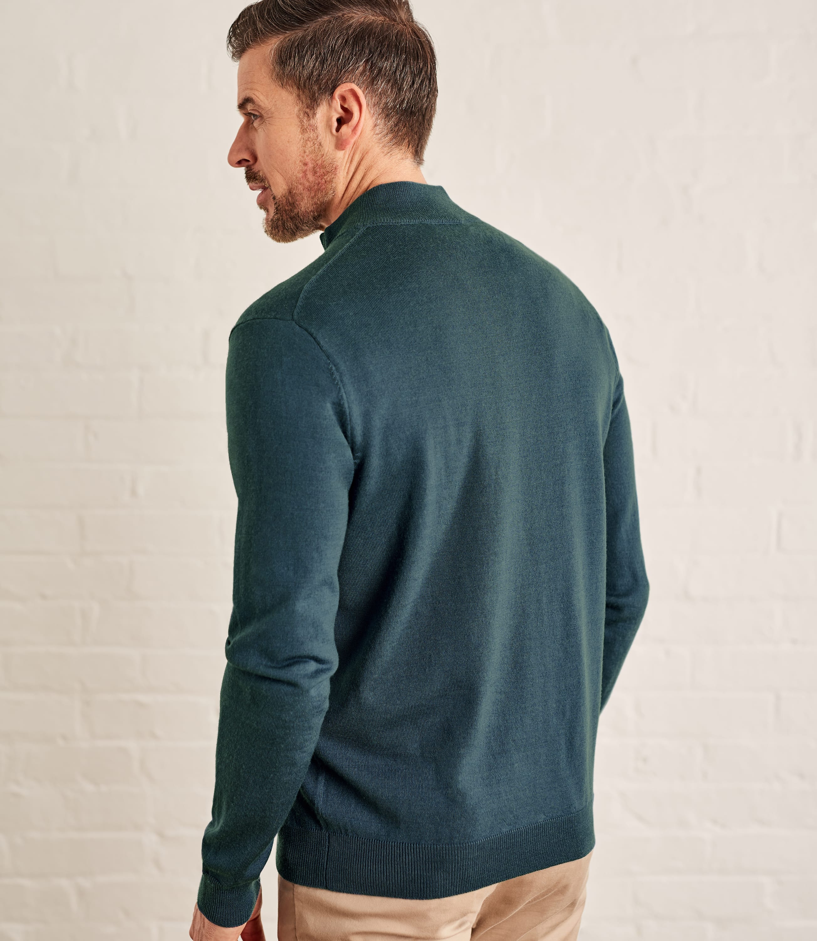 Green Slate | Mens 100% Merino Half Zip Neck Jumper | WoolOvers UK