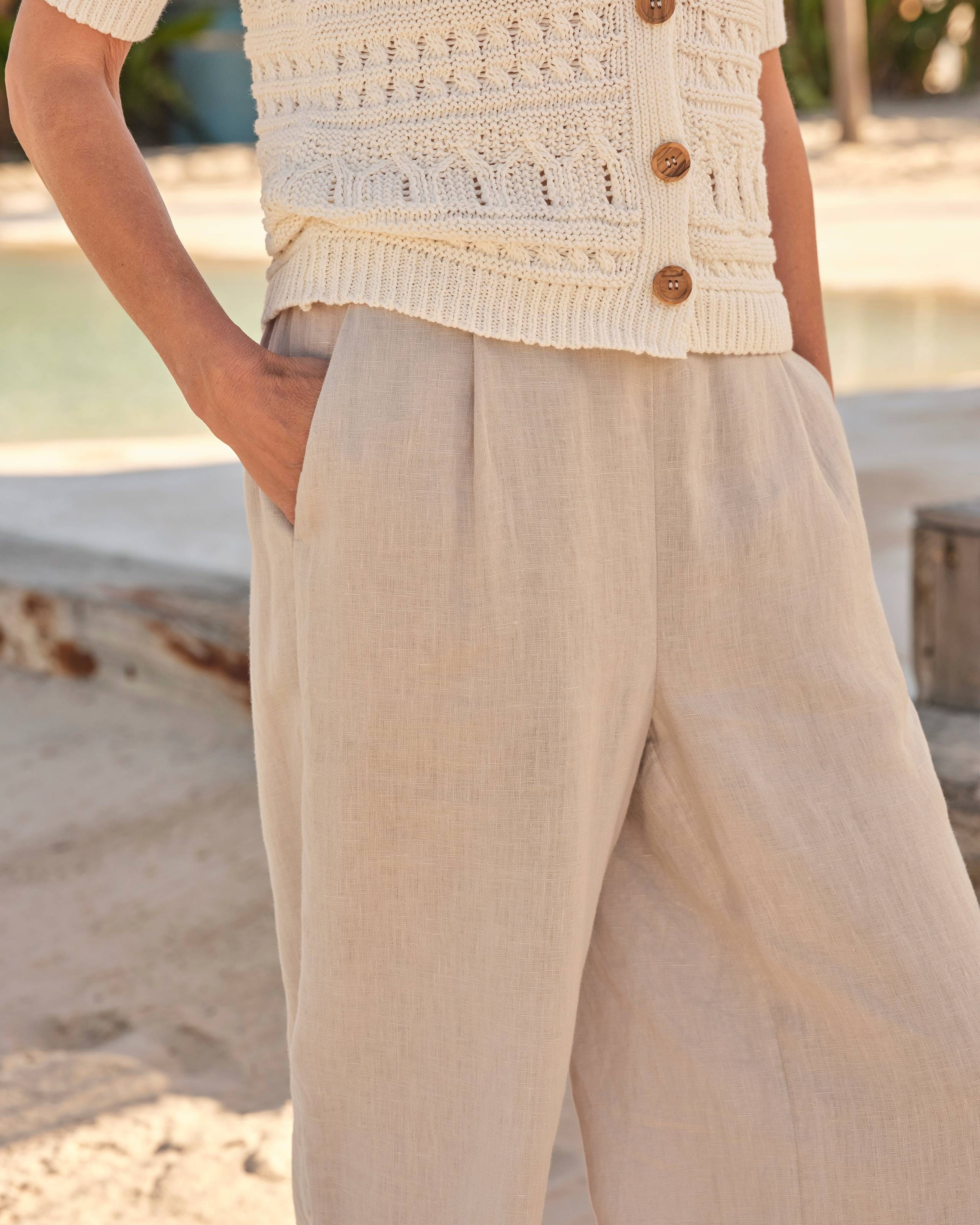 Stone | Elastic Back Linen Culottes | WoolOvers UK