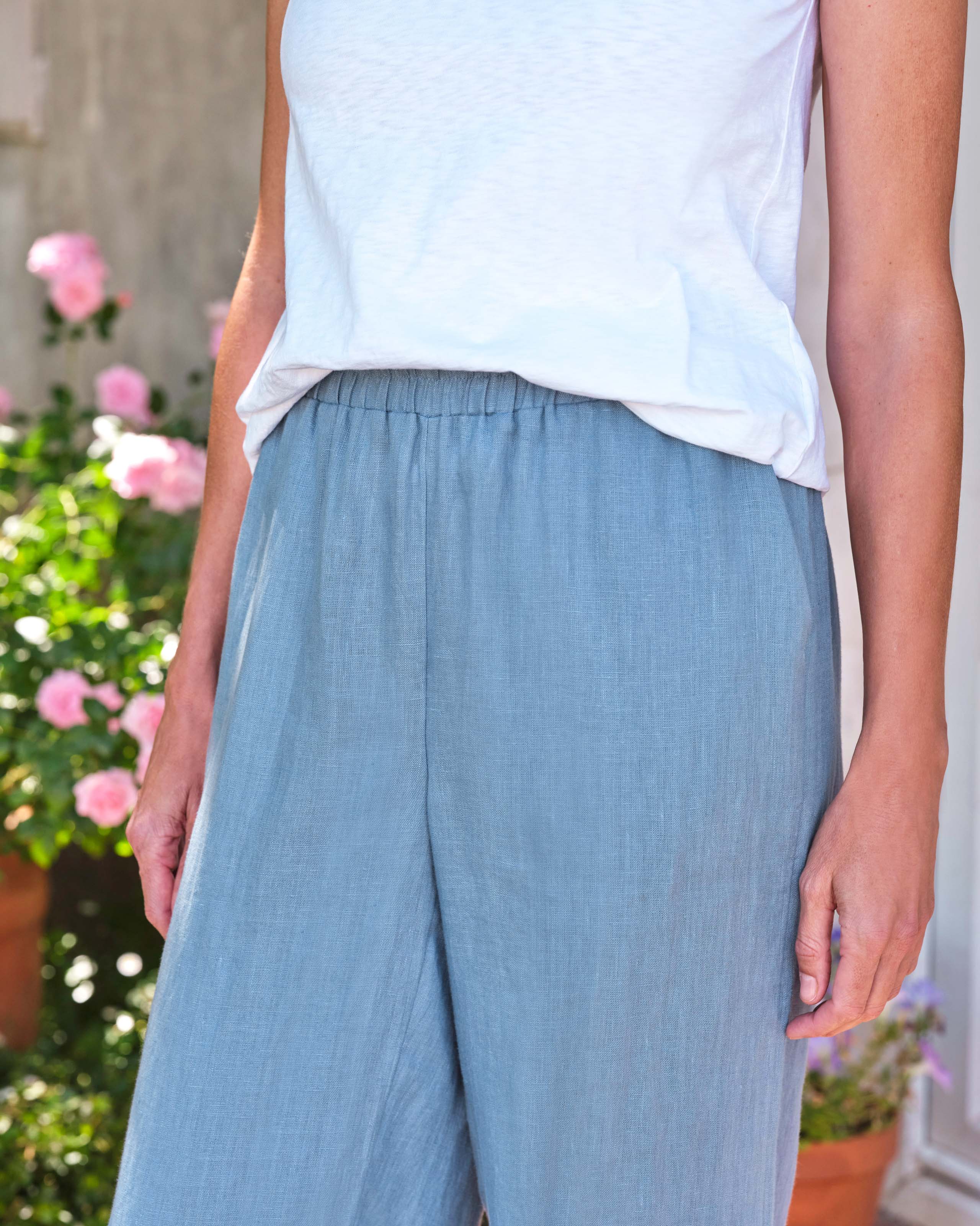Pale Blue | Wide Leg Full Length Linen Trousers | WoolOvers AU