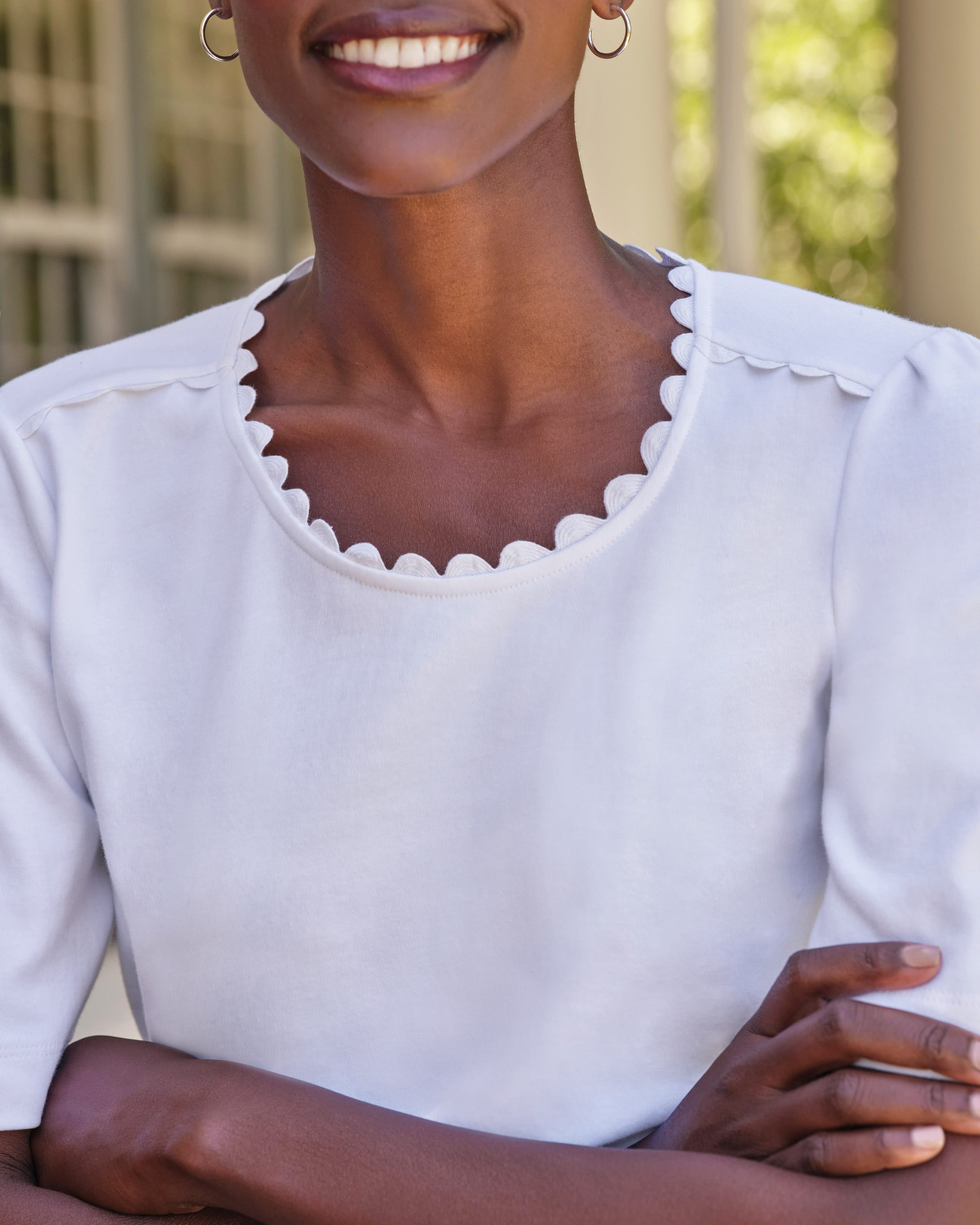 White | Ric Rac Edge T Shirt | WoolOvers UK