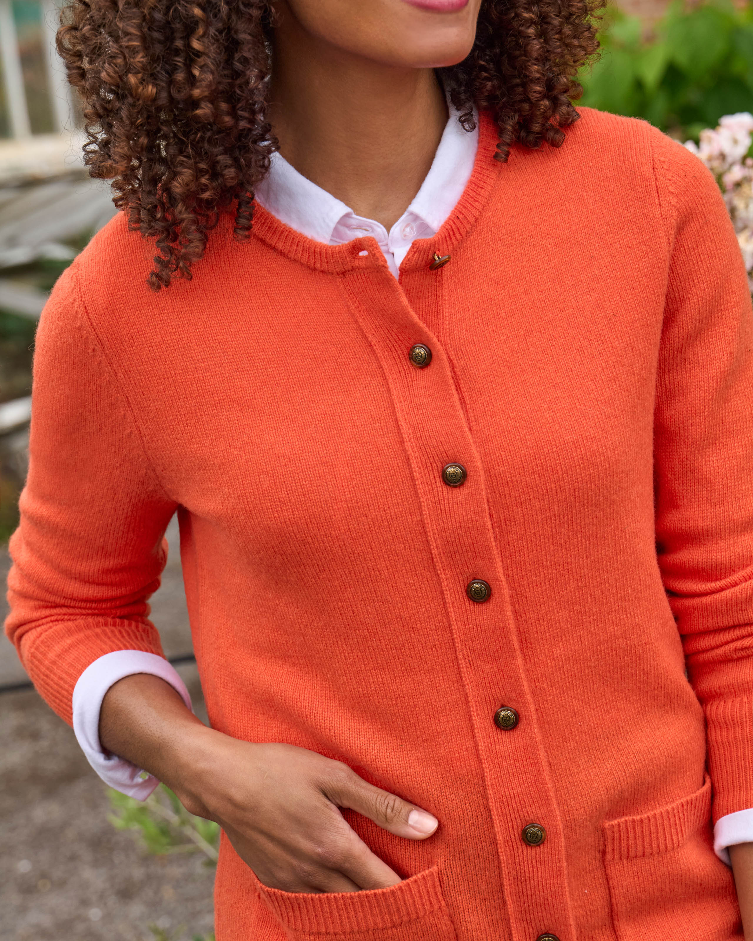 Coral | Lambswool Ladies Crew Neck Cardigan | WoolOvers US