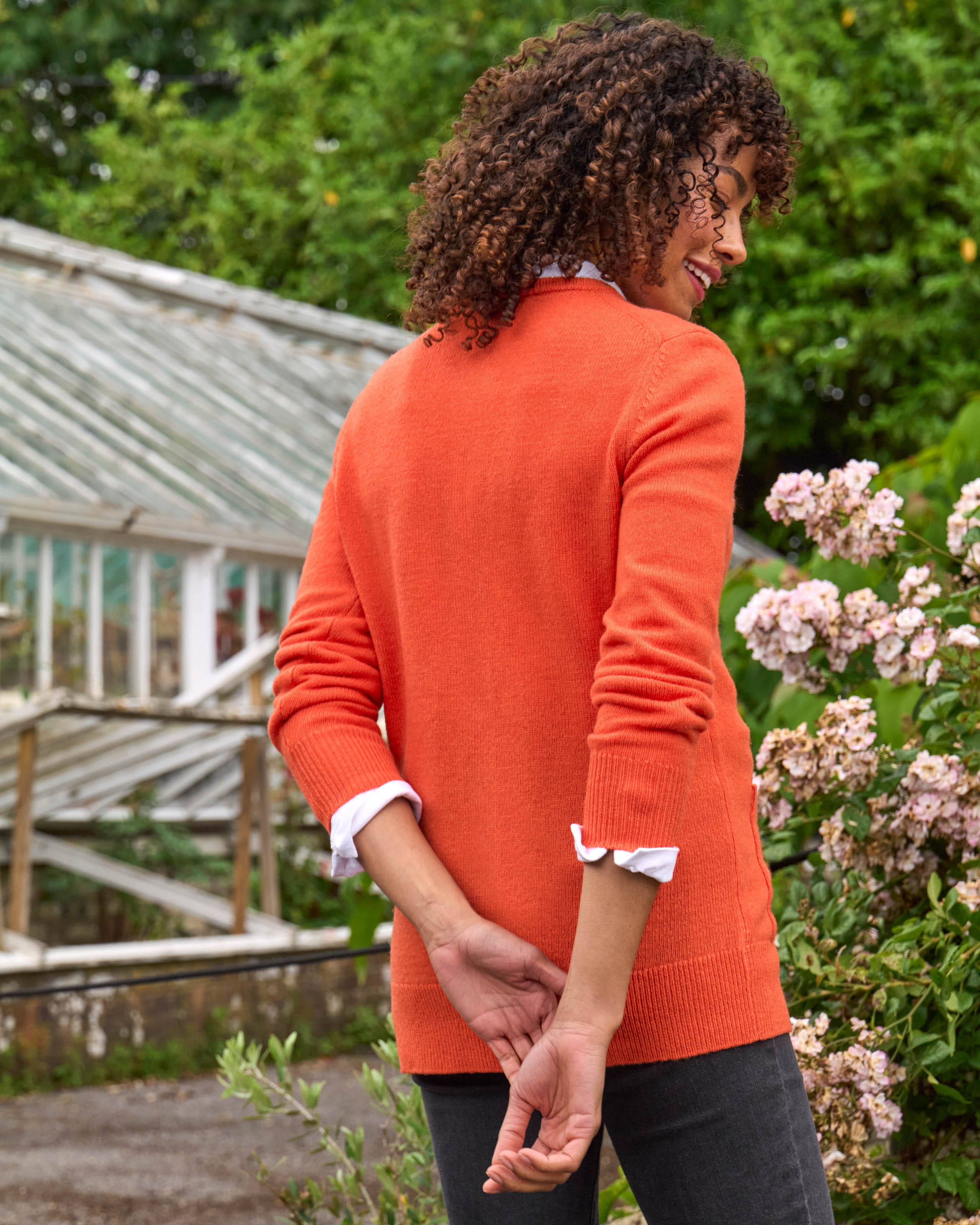 Coral | Lambswool Ladies Crew Neck Cardigan | WoolOvers US