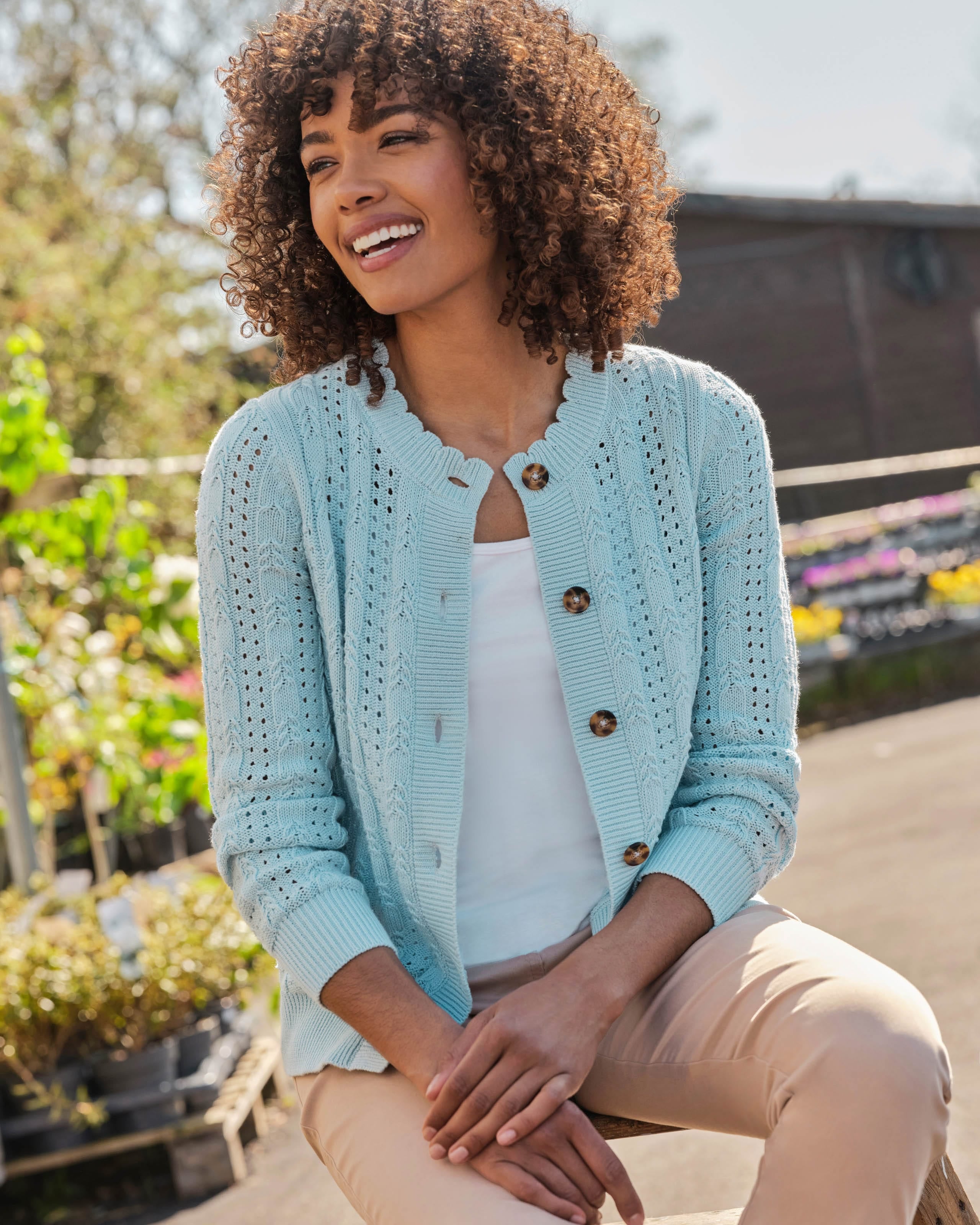 Fresh Blue | Cotton Crew Neck Cardigan | WoolOvers AU