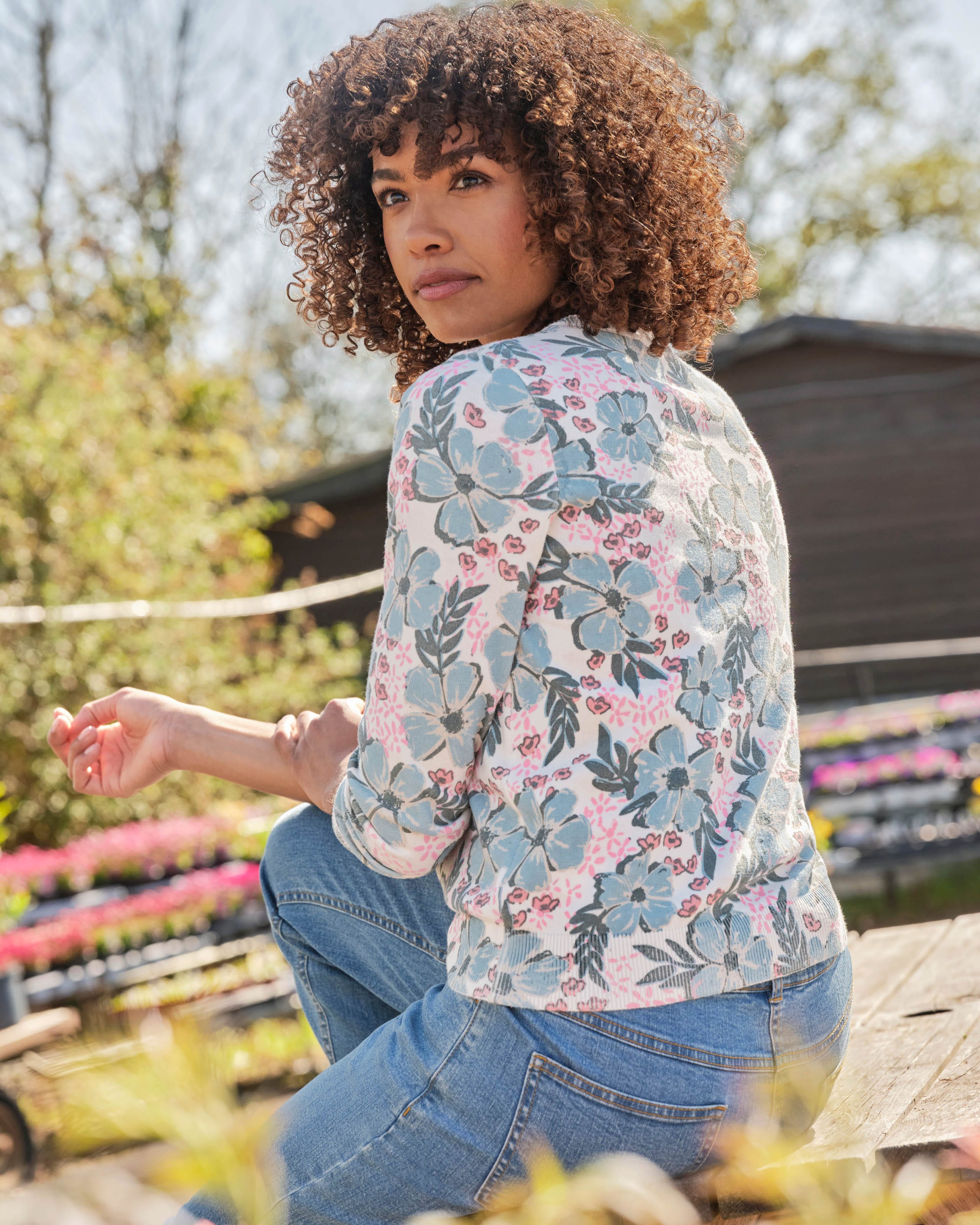 Multi | Printed Floral Crew Neck Jumper | WoolOvers UK