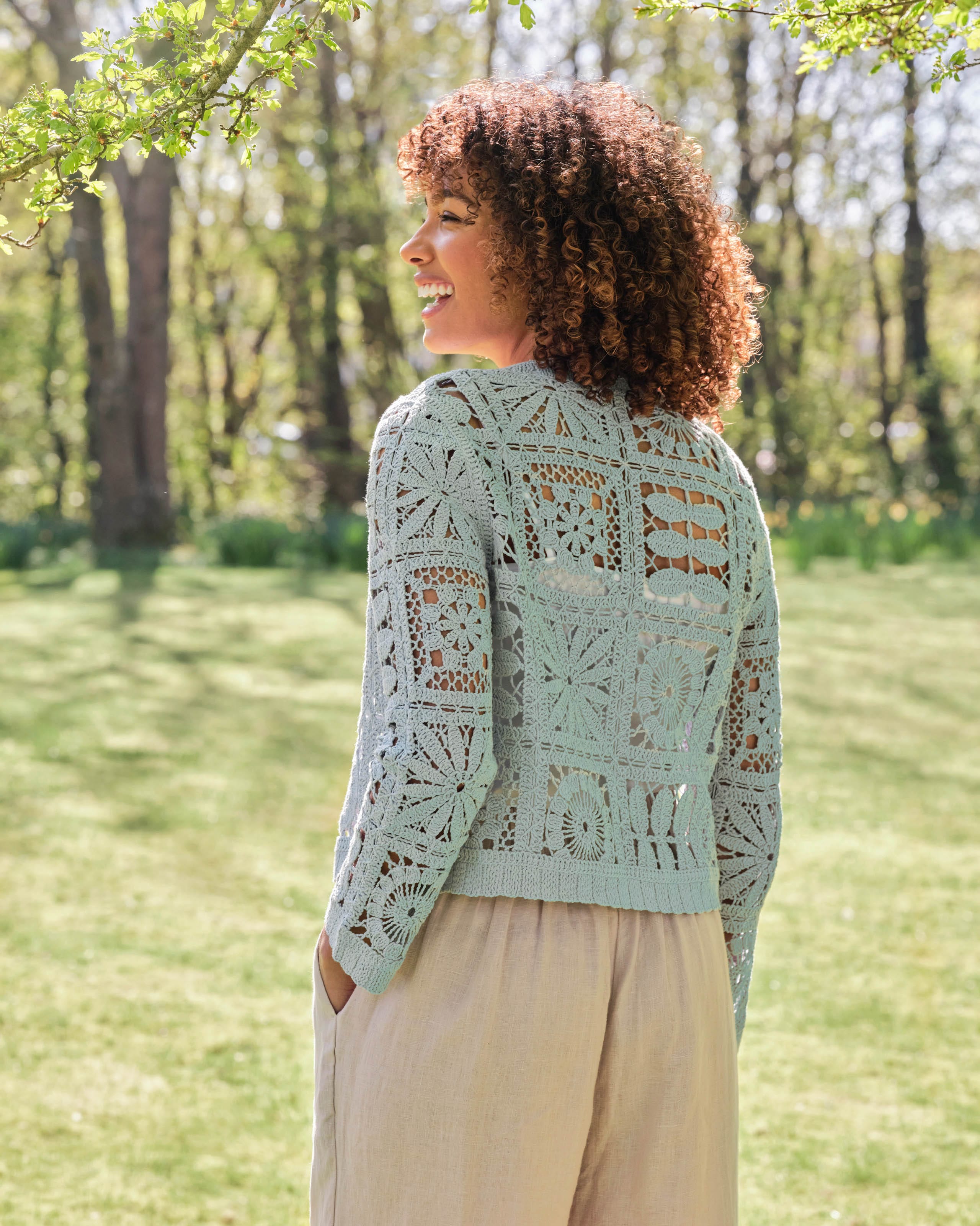 Blue Sea | Premium Crochet V Neck Cardigan | WoolOvers UK