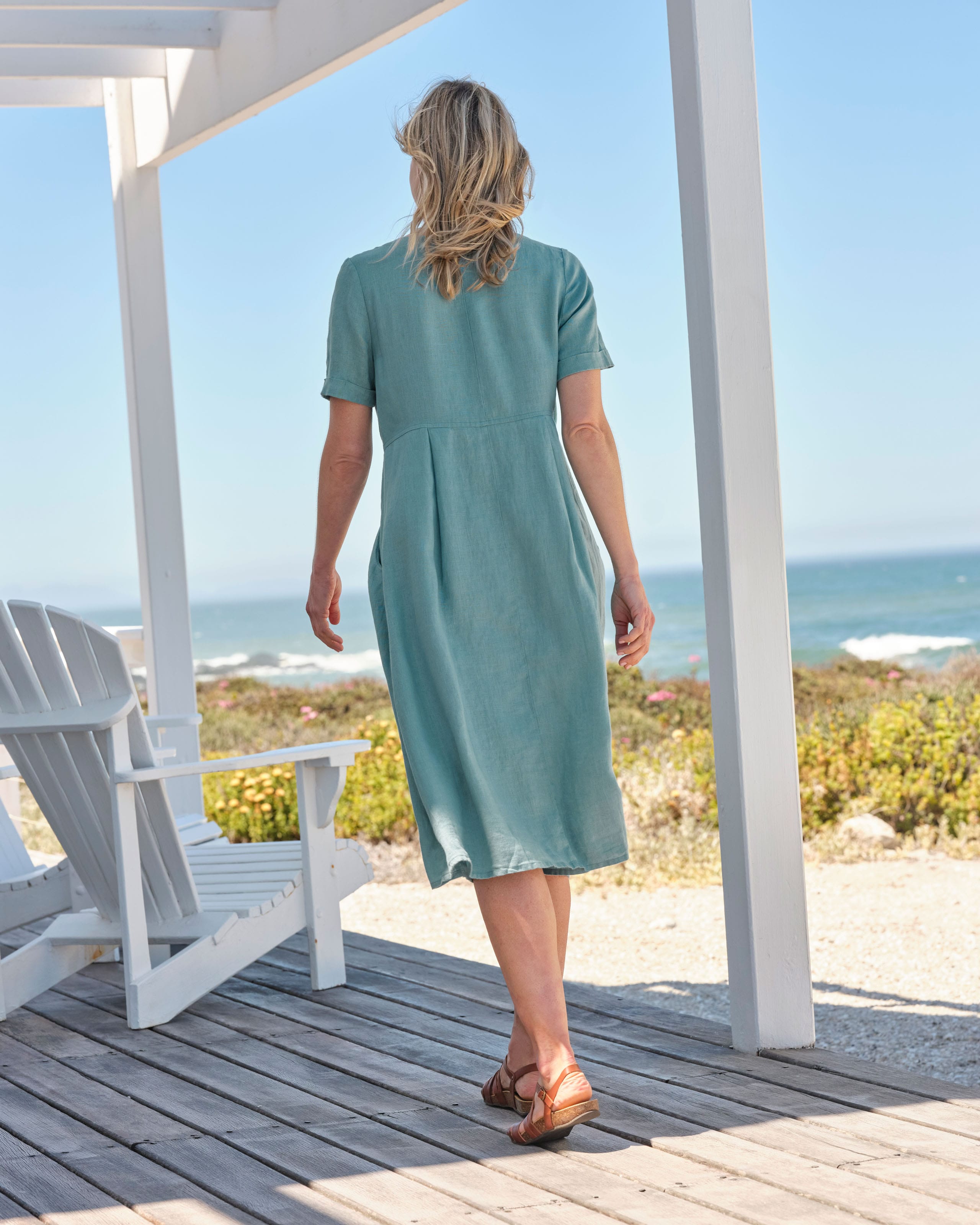 Spring Teal | Button Through Linen Dress | WoolOvers AU