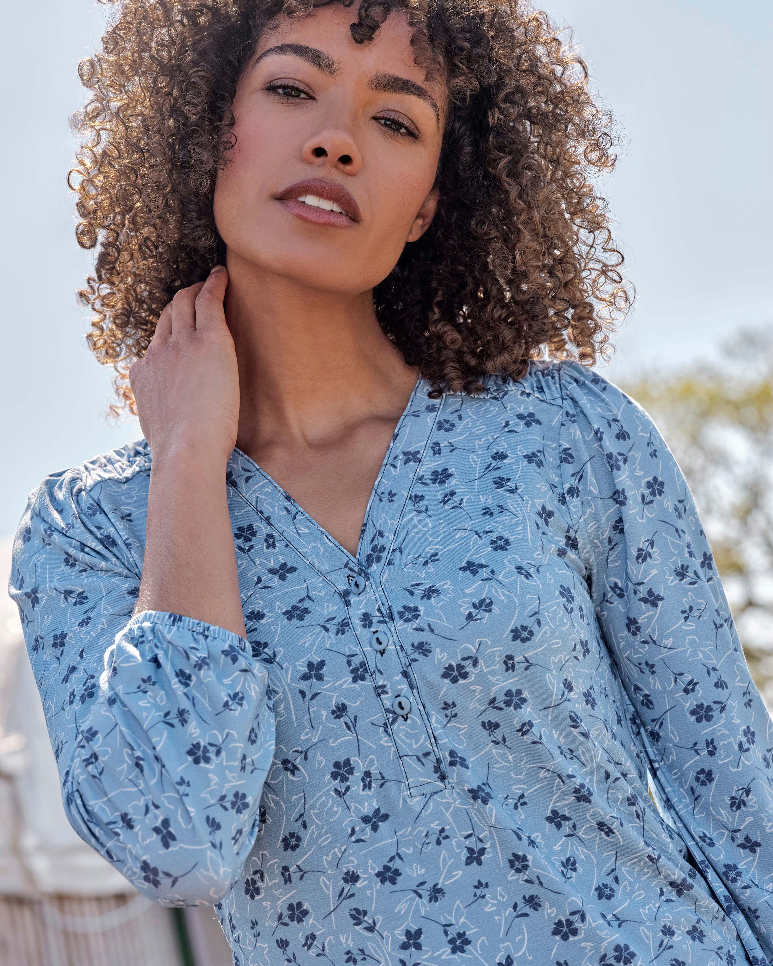 Layered Ditsy Print | Shirred Detail Longline Top | WoolOvers US