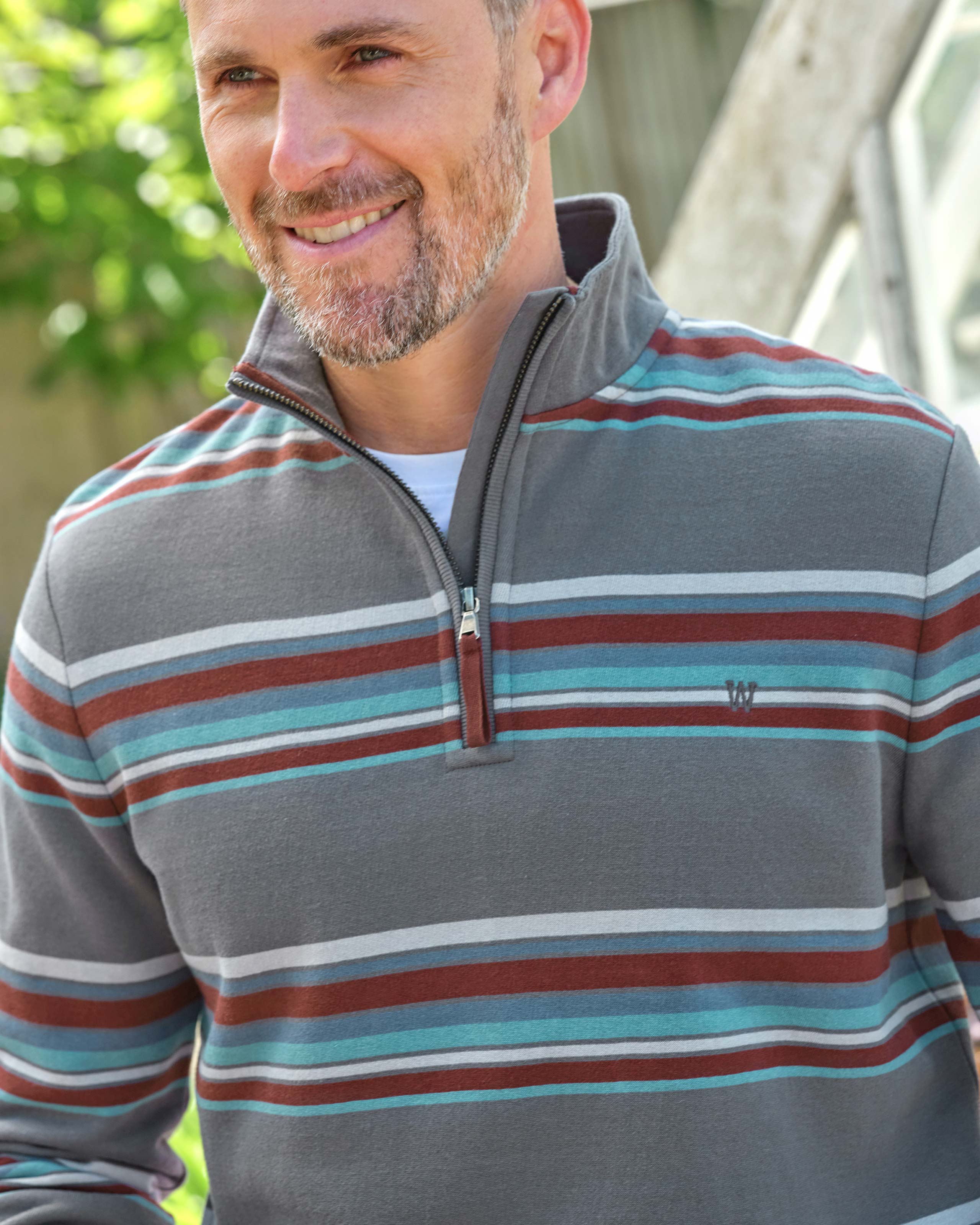 Slate/Multi Stripe | Cotton Half Zip Jumper | WoolOvers UK