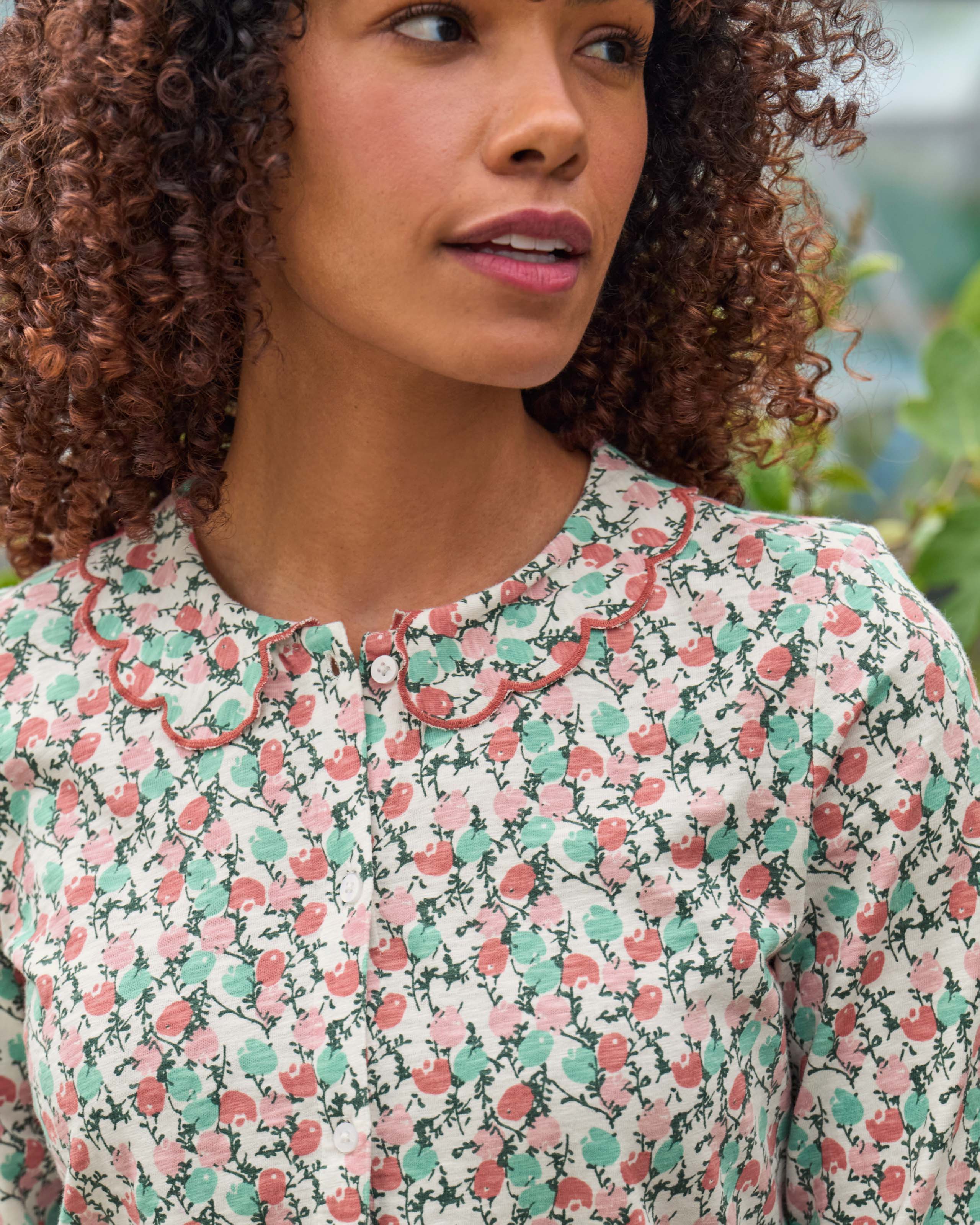 Floral Bud Print | Petal Collar Jersey Top | WoolOvers AU