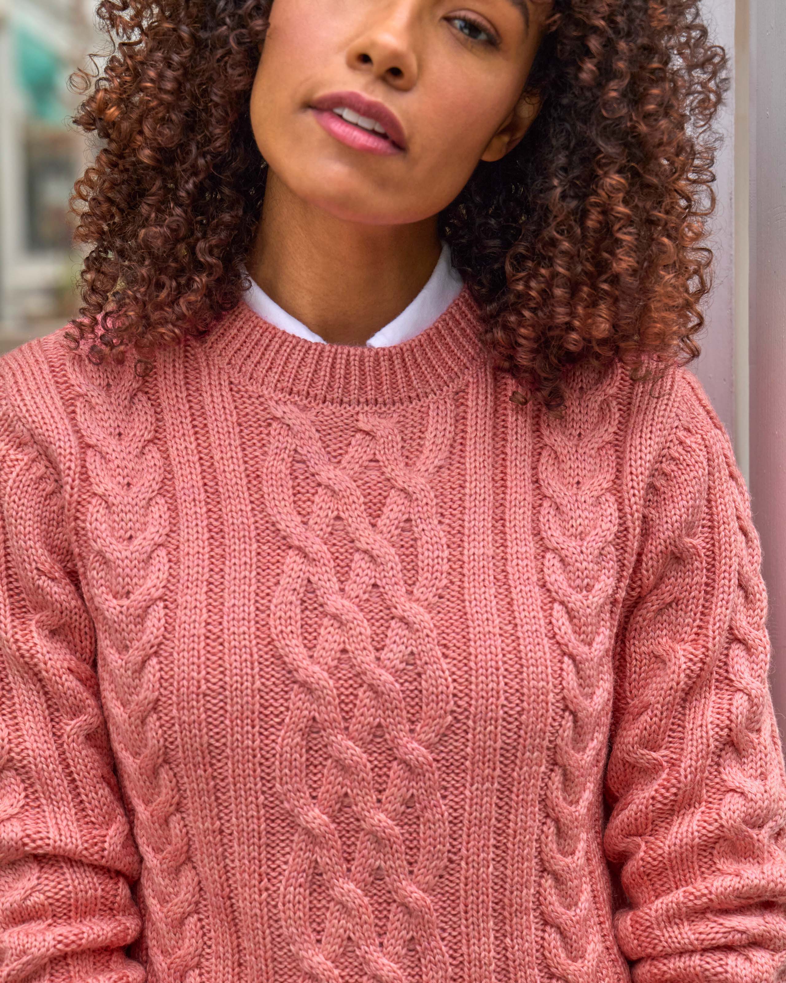 Bruised Peach | 100% Pure Wool Aran Crew Neck Jumper | WoolOvers UK