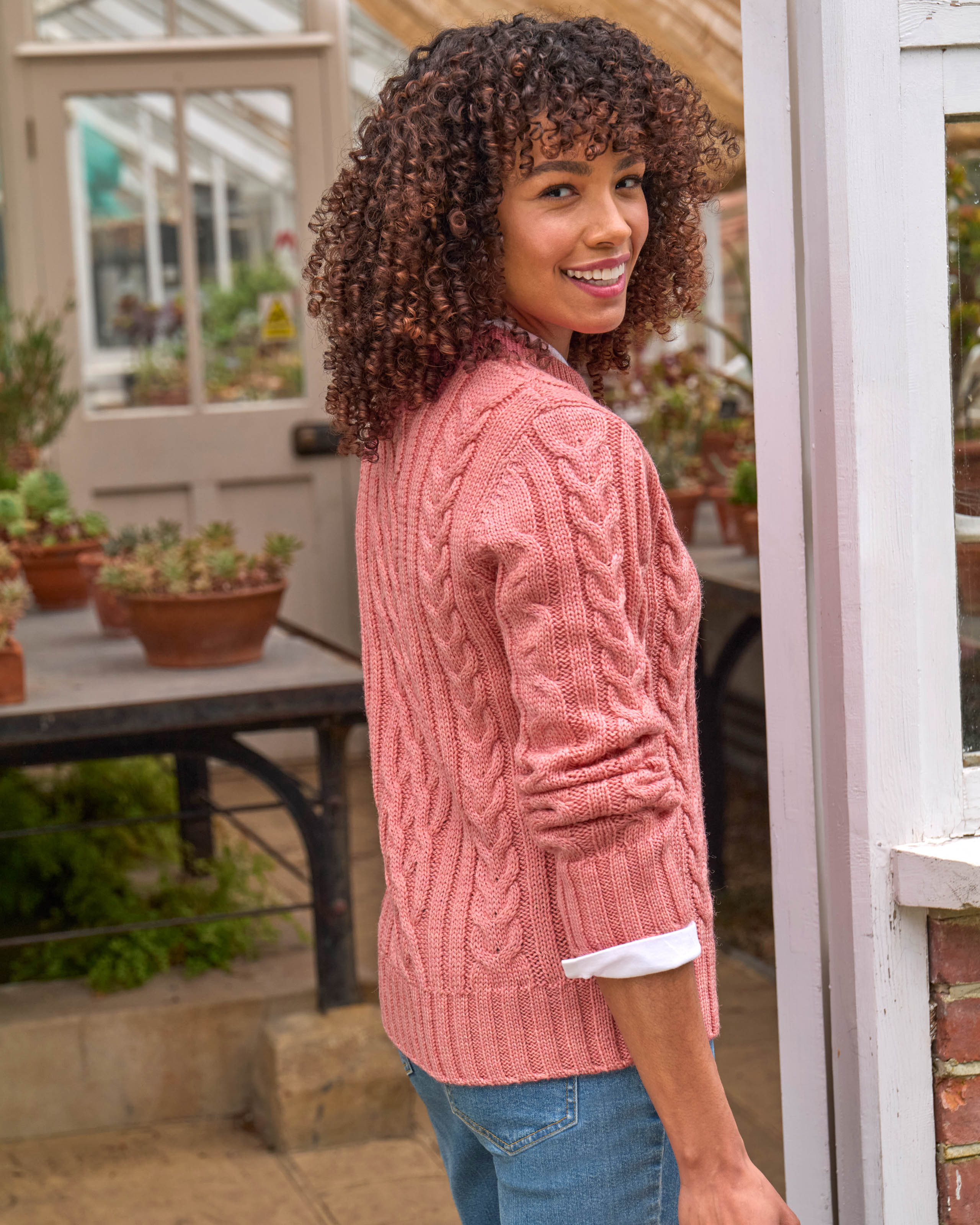 Bruised Peach | 100% Pure Wool Aran Crew Neck Jumper | WoolOvers UK