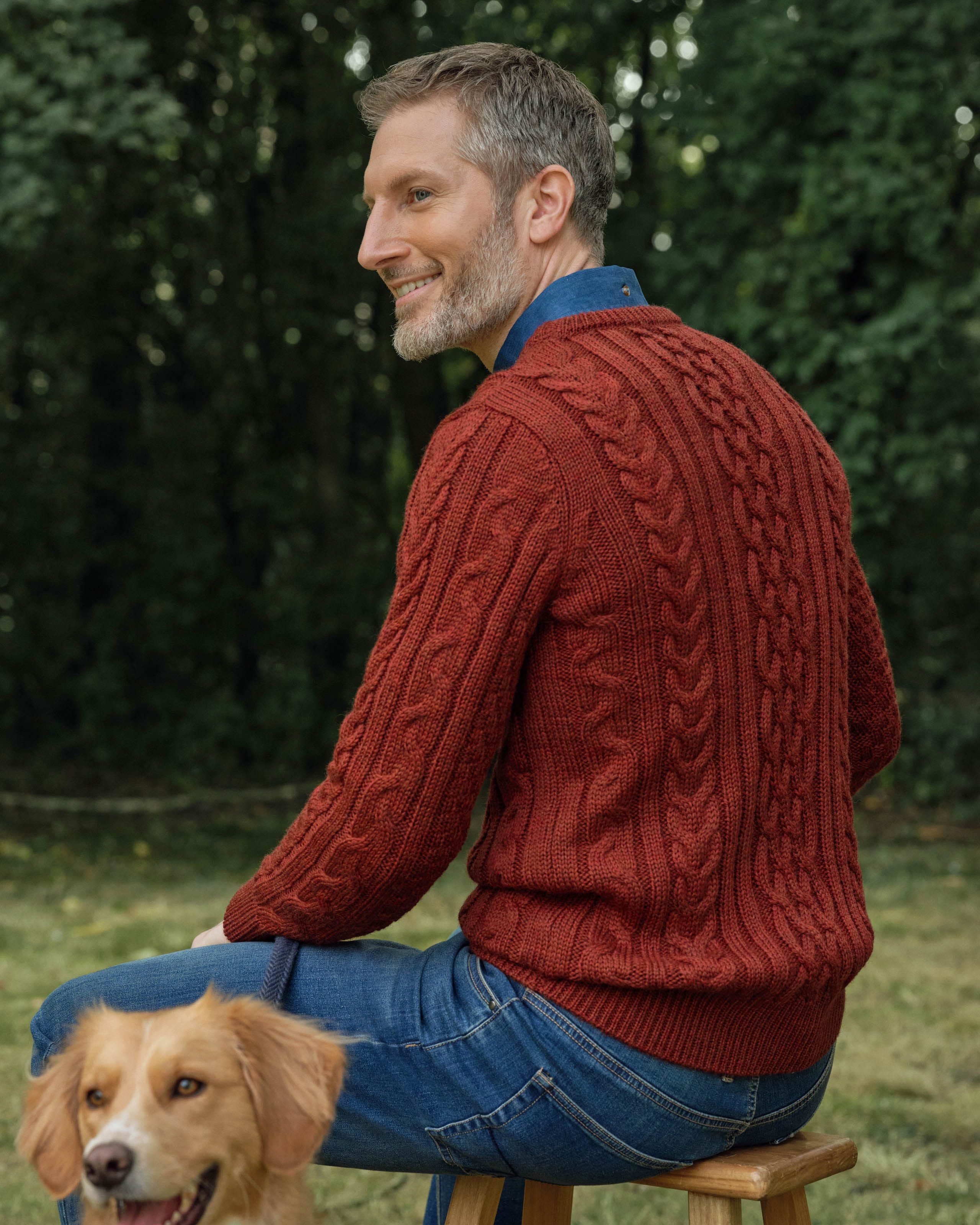 Red Marl | Pure Wool Aran Knitted Sweater | WoolOvers US